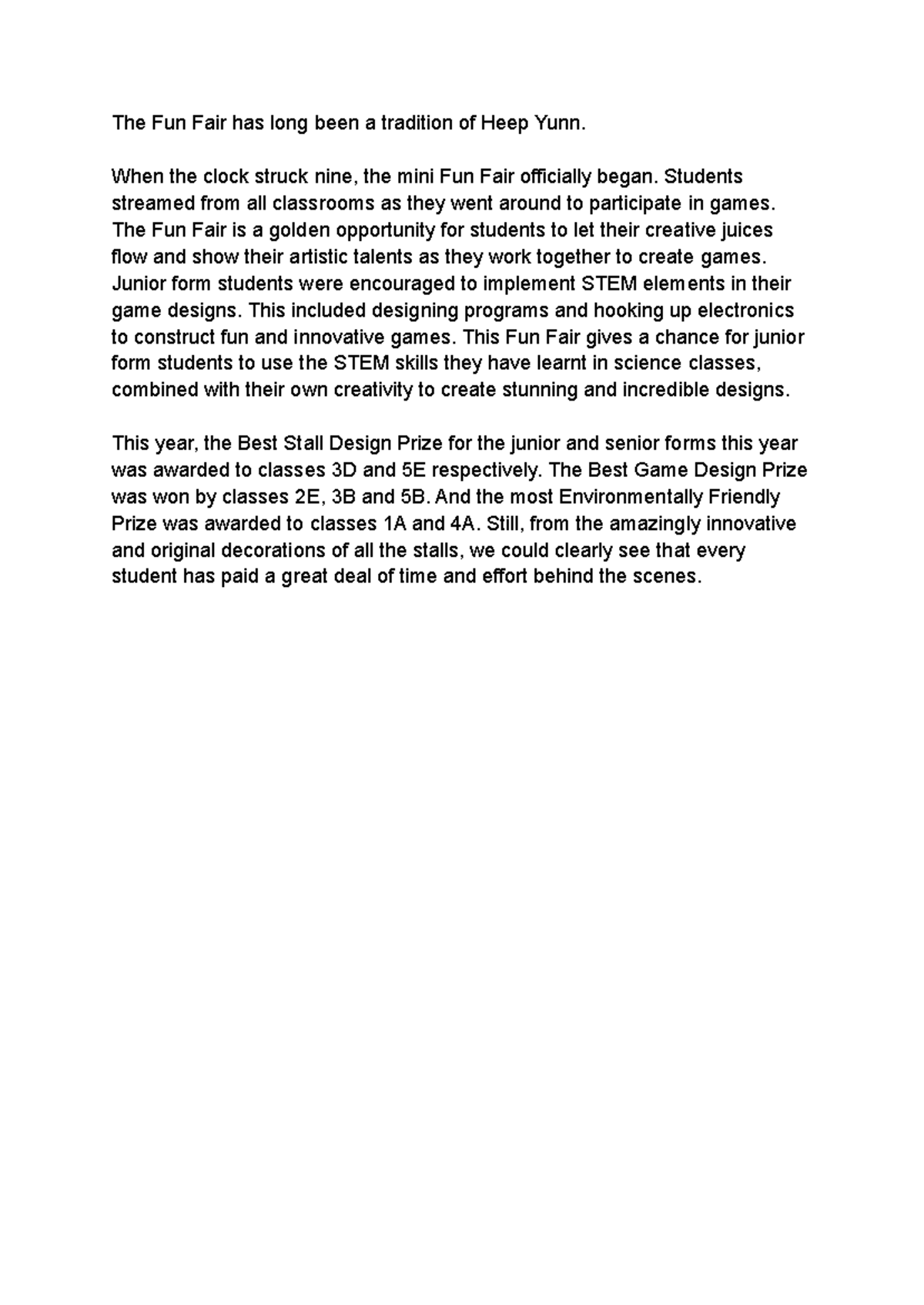 Heep Yunn Mini Fun Fair: Celebrating Creativity & STEM Skills - Studocu