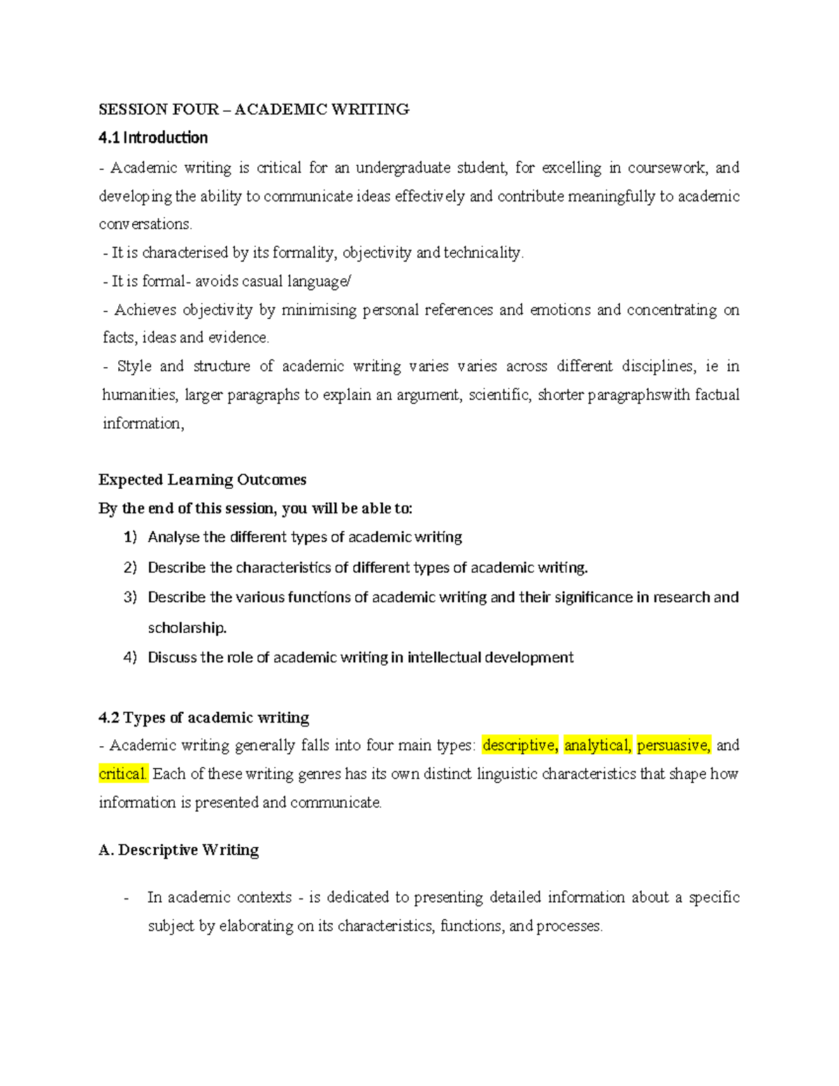 UCU 104: Session 4 - Understanding Academic Writing Types and Functions ...