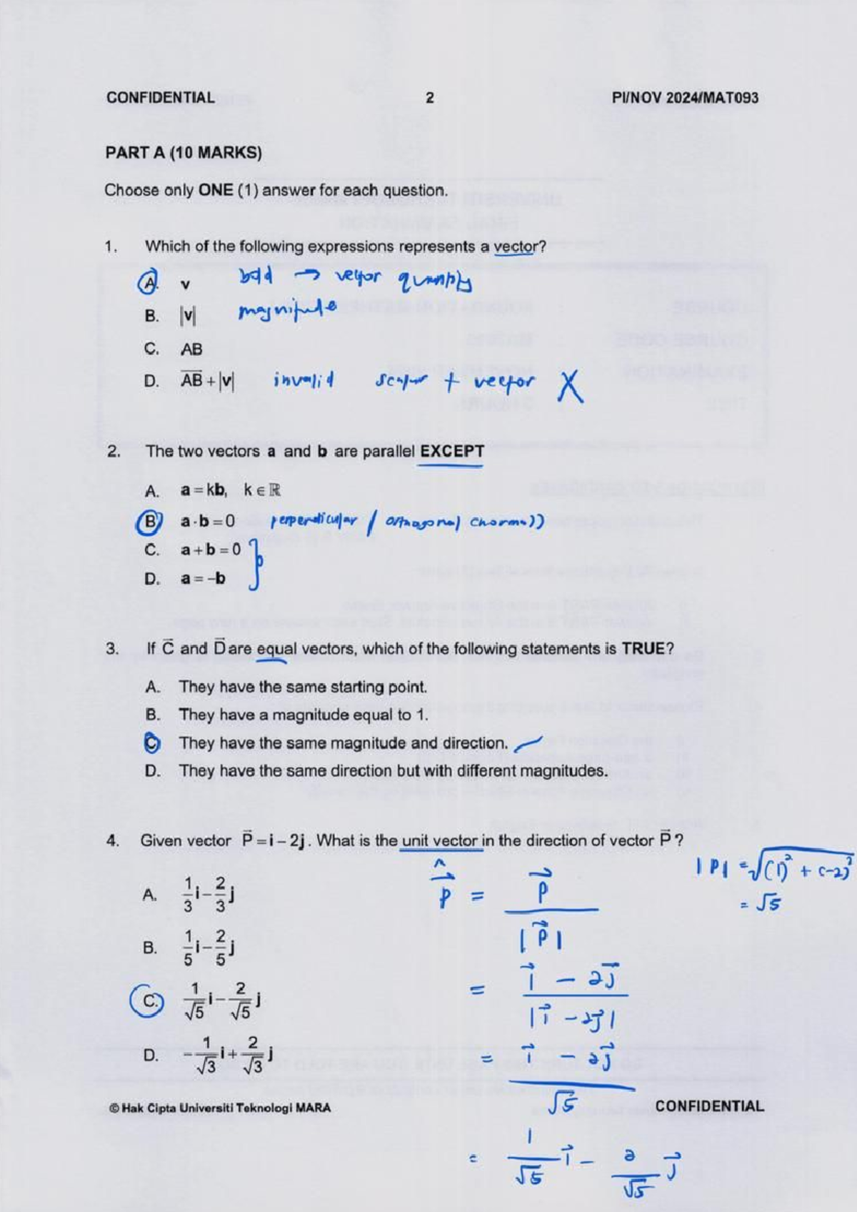 MATH PAST PAPER ANSWER DEC 2023 - VECTOR & FUNCTION QUESTIONS - Studocu