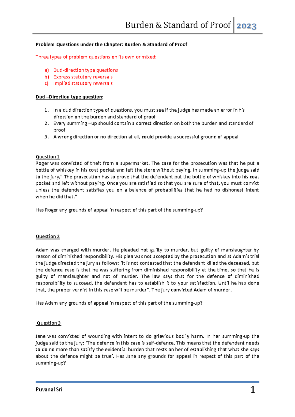 Burden & Standard of Proof - Tutorial 1 Notes (2023) - Studocu