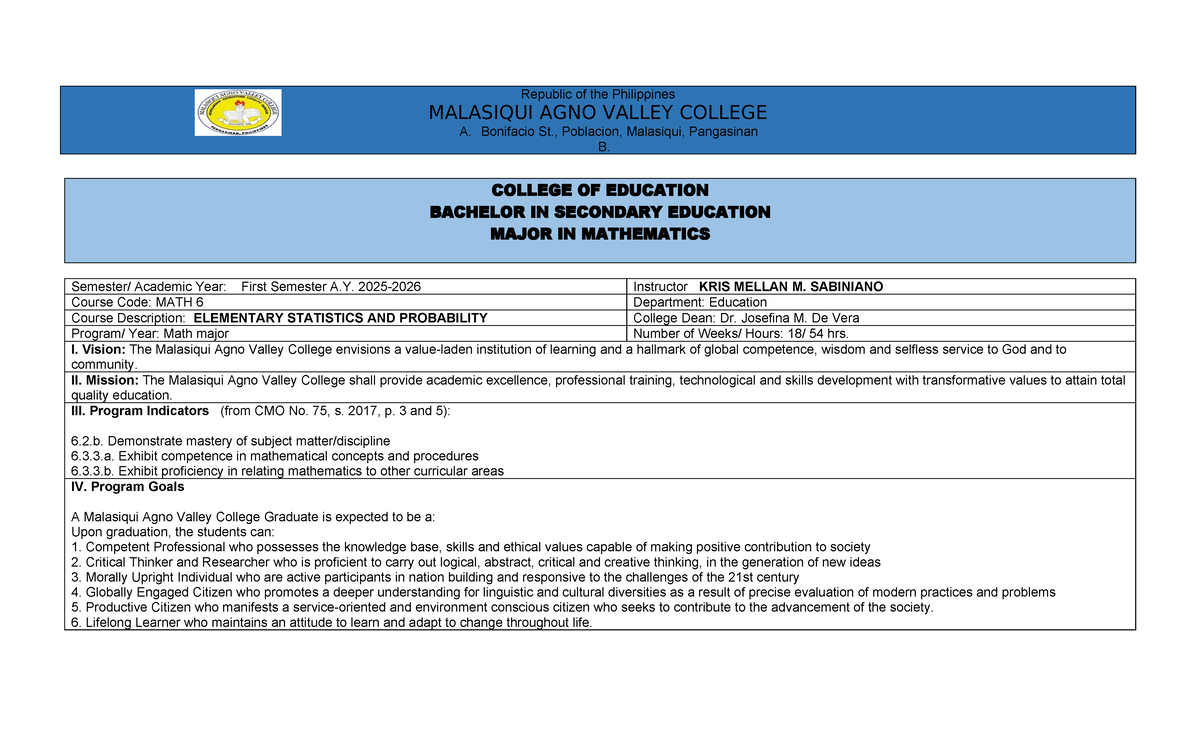 FC. OBE. MATH 6 Final Exam Review: Elementary Statistics & Probability ...