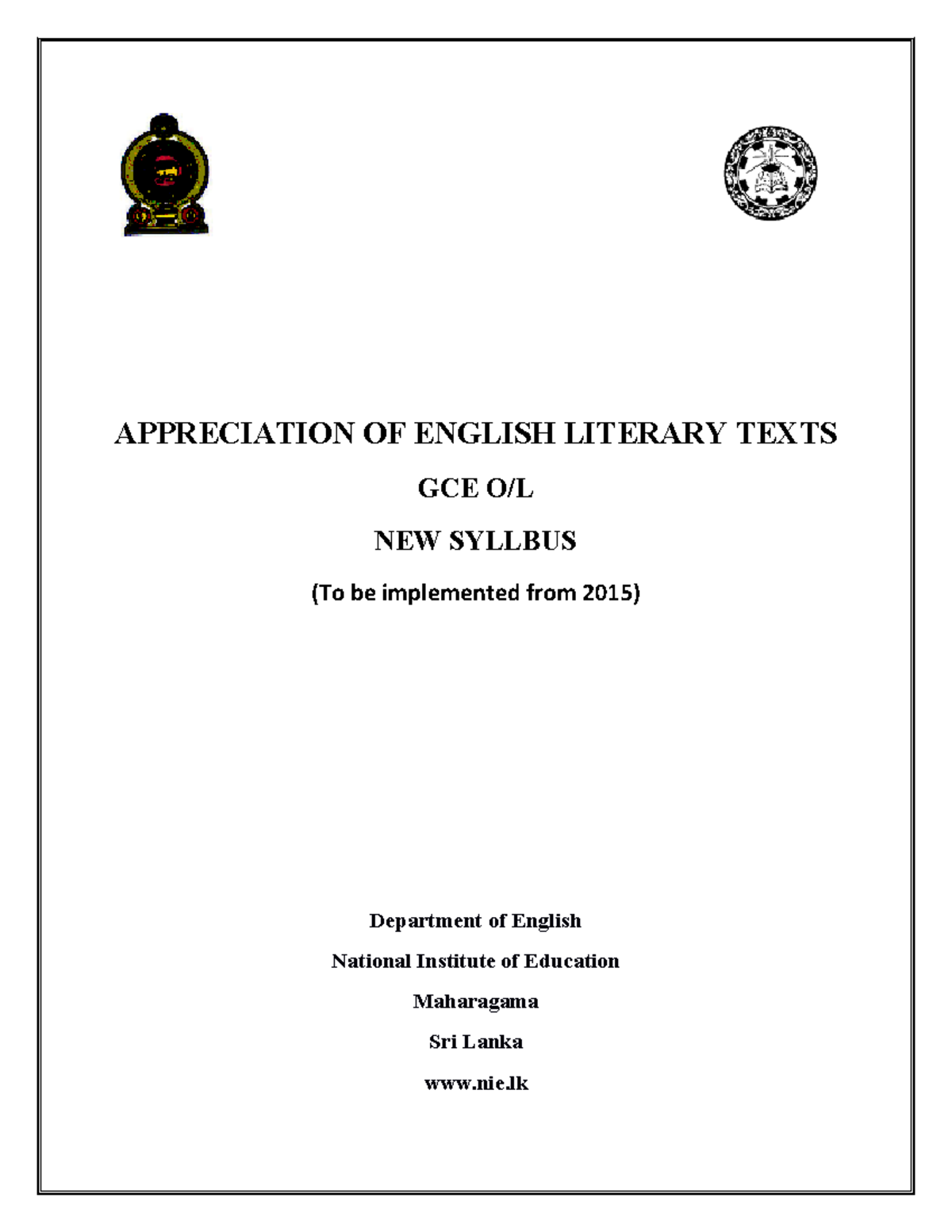 Appreciation of English Literary Texts GCE O/L Resource Book (2015 ...