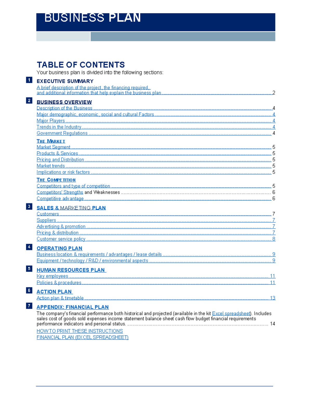 BUS 101: Blank Business Plan Template and Table of Contents - Studocu