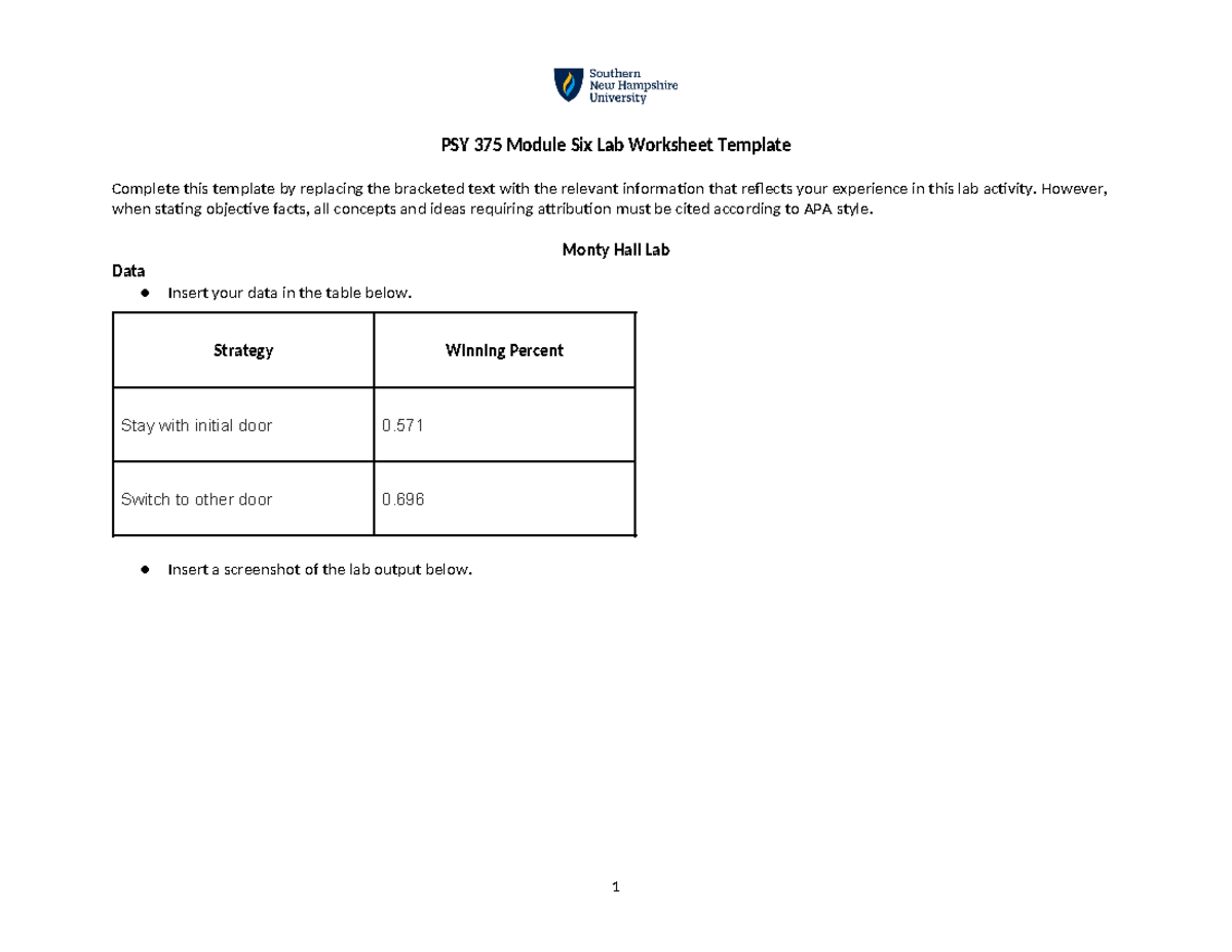 PSY 375 Module Six Lab Worksheet Template - PSY 375 Module Six Lab ...