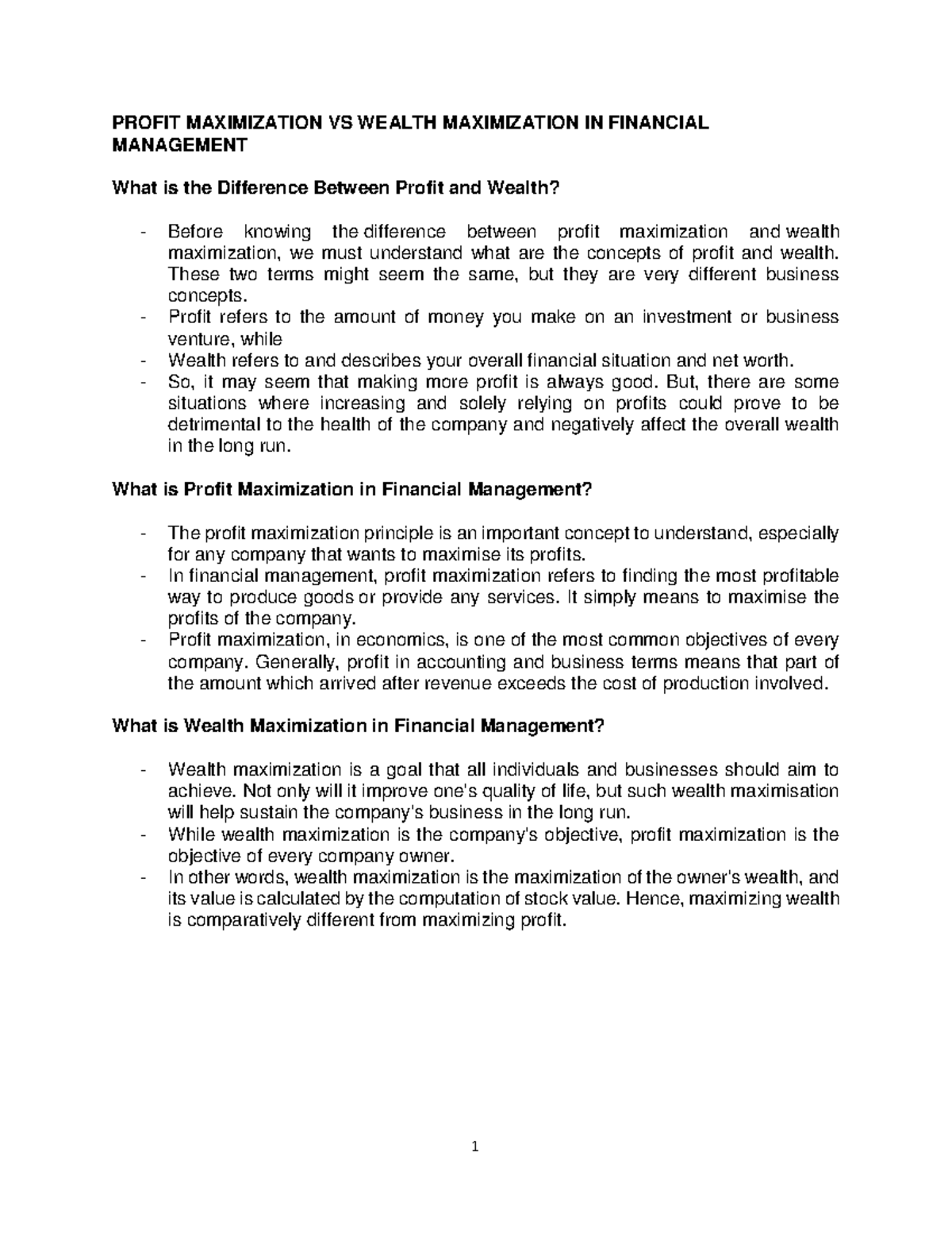 4. Profit Maximization vs Wealth Maximization in Financial Management ...