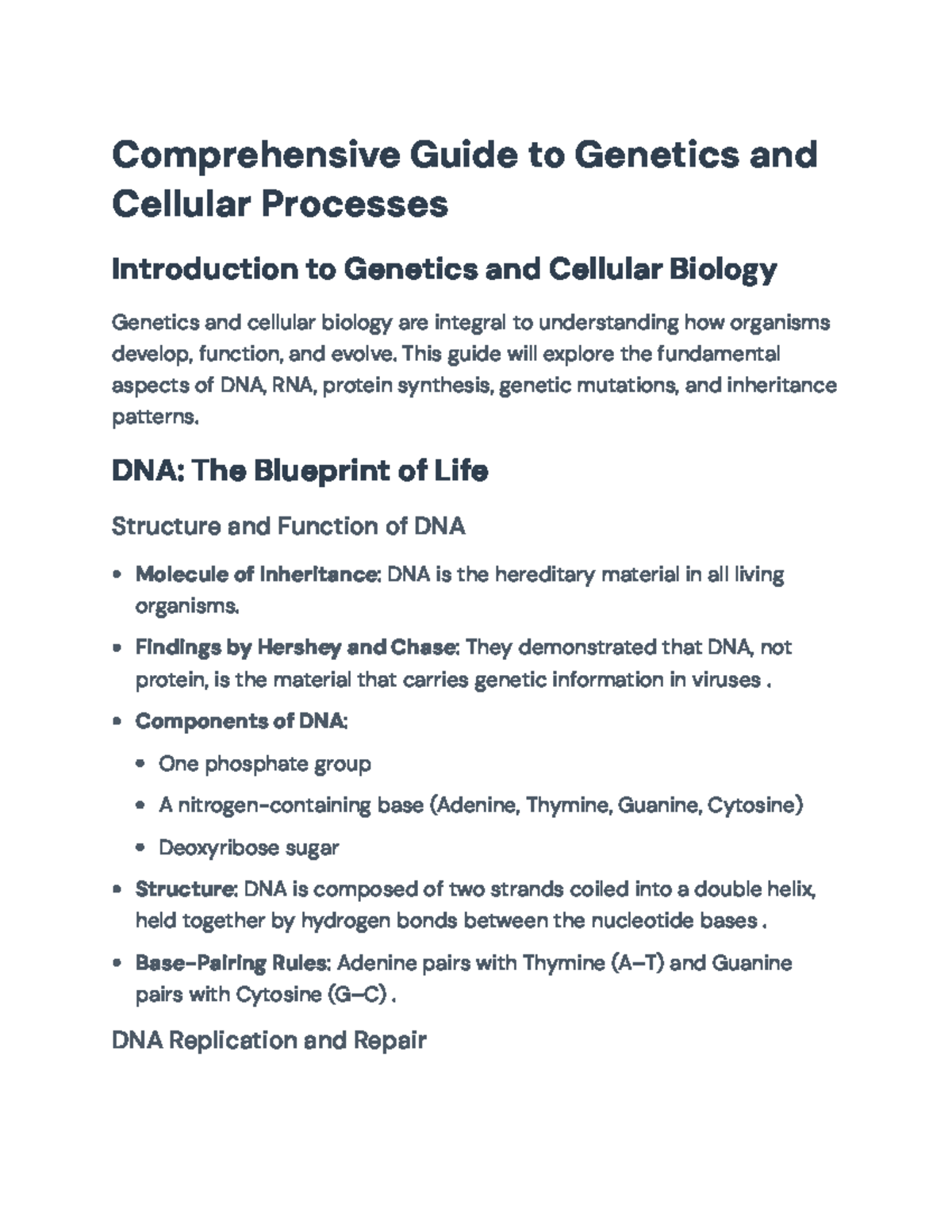Genetics & Cellular Biology Overview: Key Concepts & Insights - Studocu