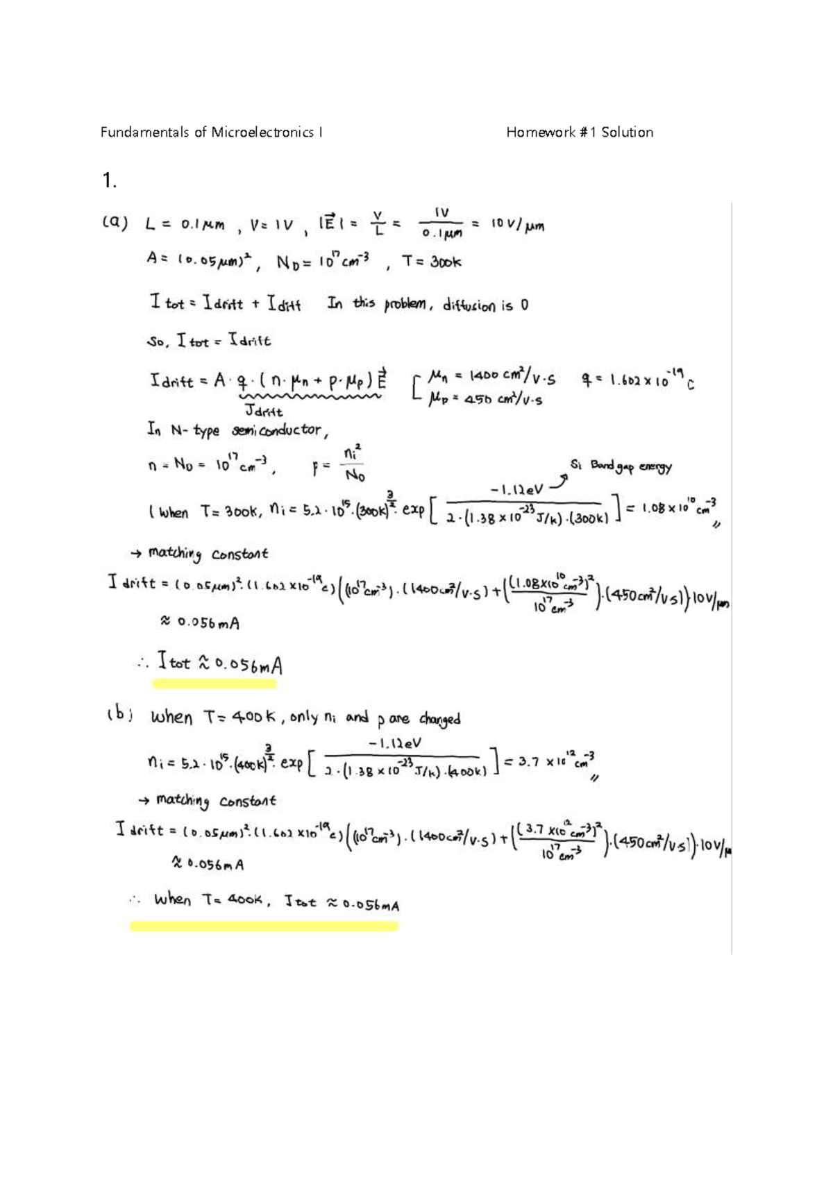 Fundamentals of Microelectronics I (Hw1) Solutions 2024 - Studocu