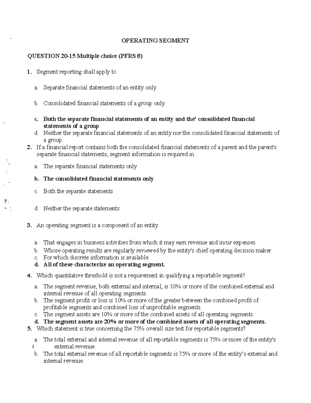 Understanding PFRS 8: Operating Segments - Practice Questions & Analysis - Studocu