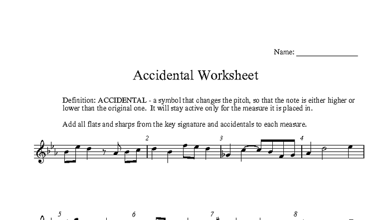 Accidental Worksheet Definition for T Clef - Full Score - Studocu