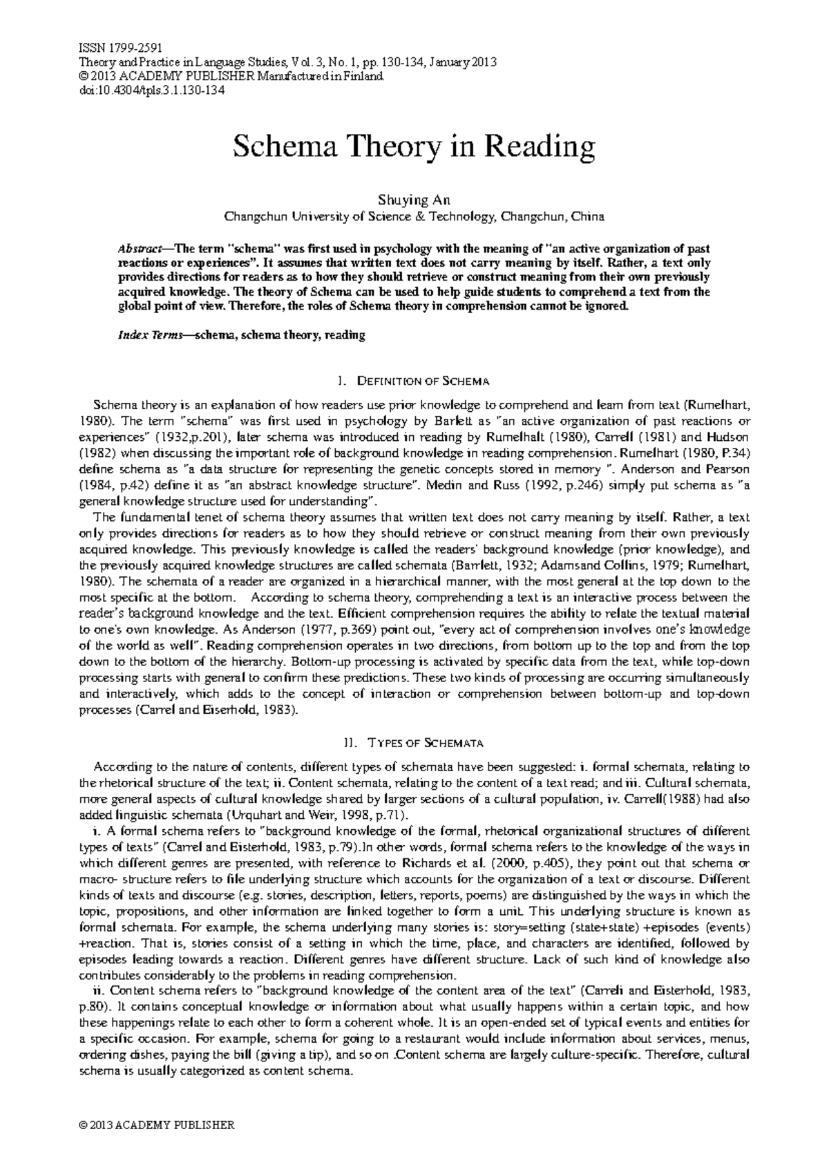 Schema Theory in Reading: Insights and Applications (ENG 101) - Studocu