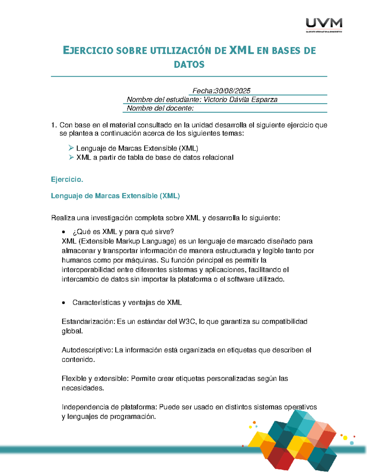 EJERCICIO SOBRE XML EN BASES DE DATOS - A#1 VDE - Studocu
