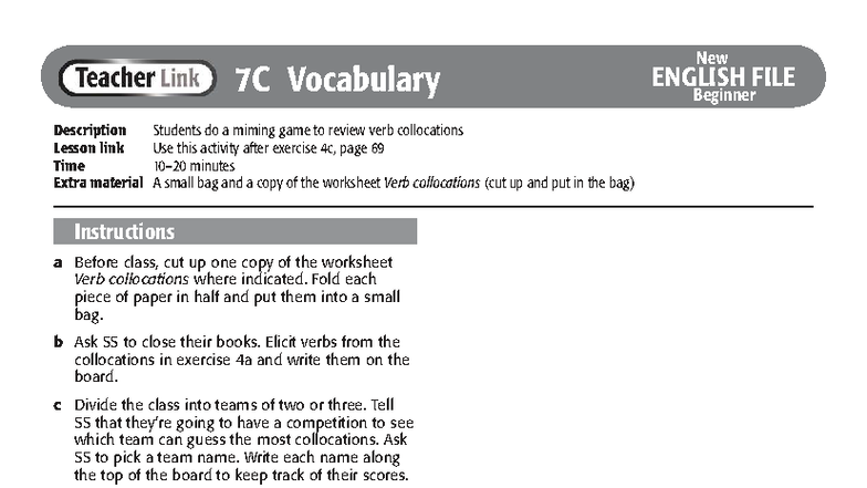 Nef 00 UA Teacher Link: 7C Vocabulary & Speaking Activity - Studocu