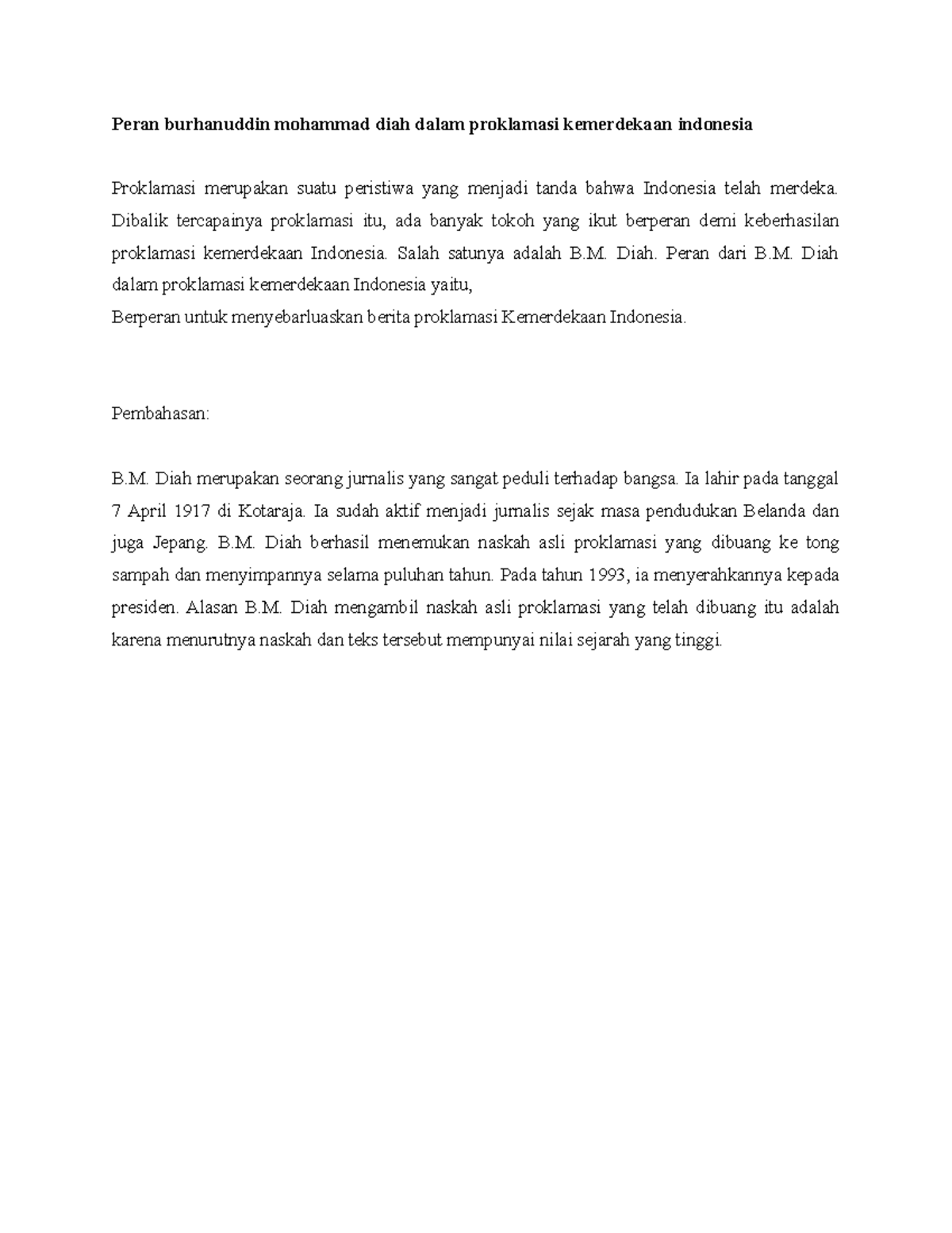 Peran B.M. Diah dalam Proklamasi Kemerdekaan Indonesia: Kajian Sejarah ...