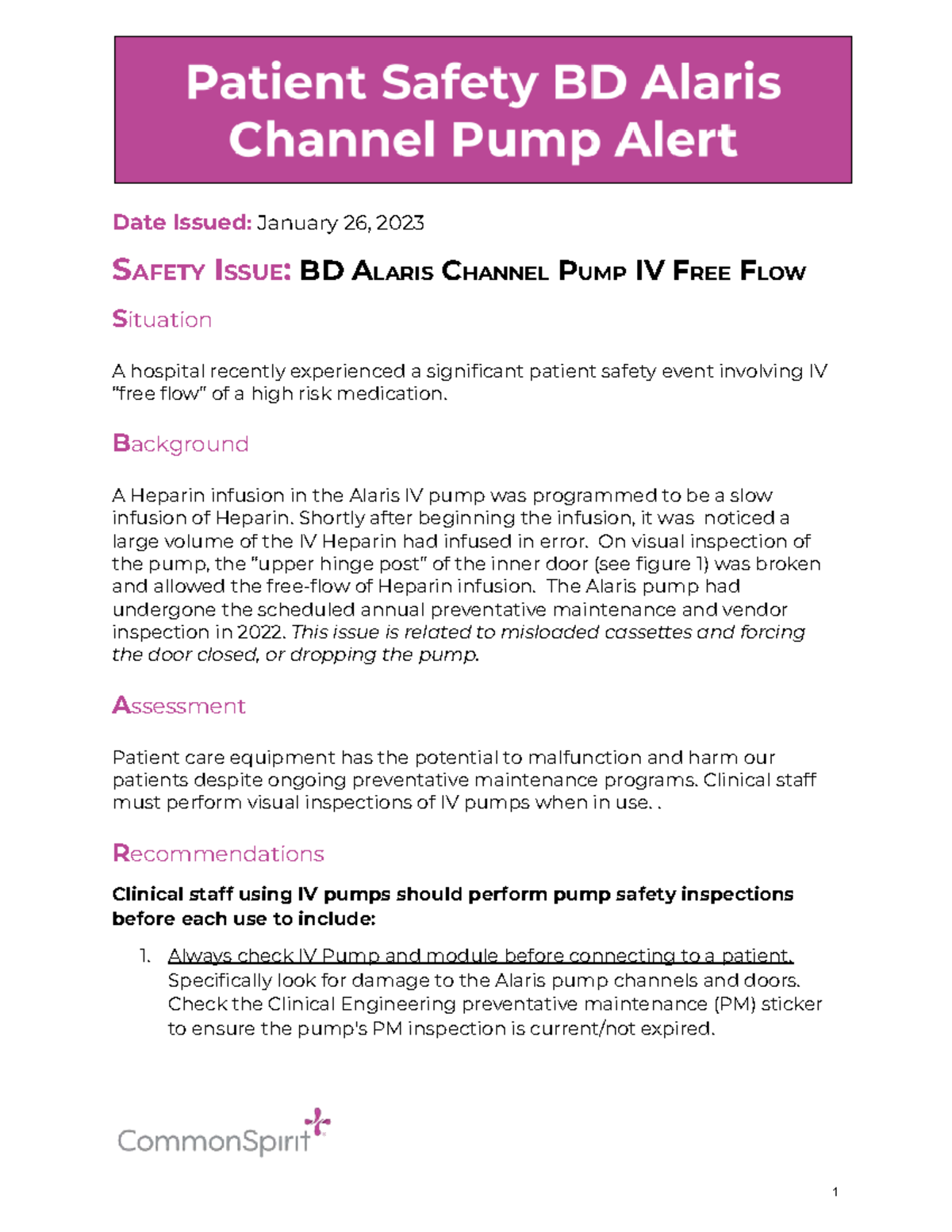 Patient Safety Alert: BD Alaris Channel Pump IV Free Flow Issue - Studocu