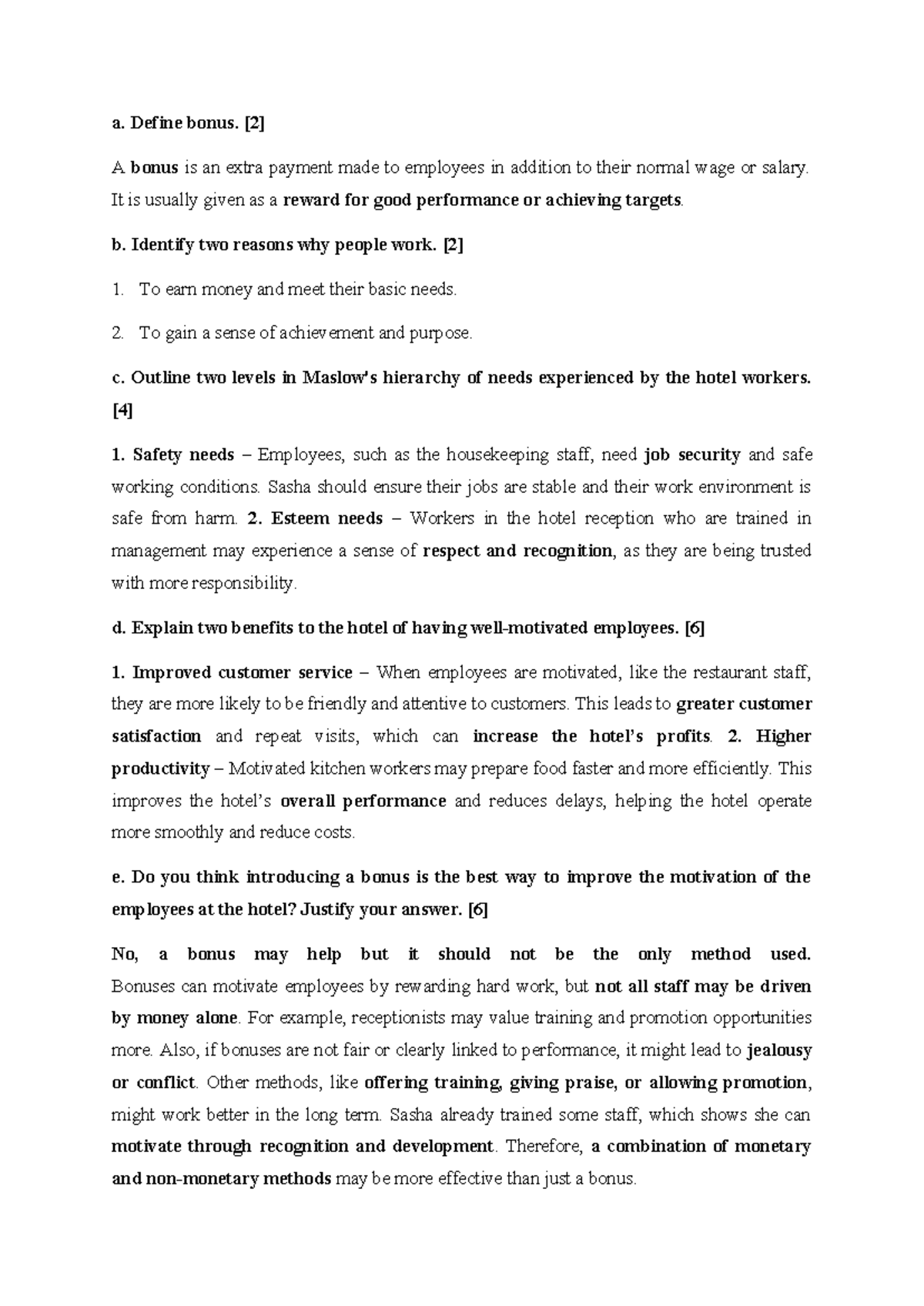 Work Pg 75 Q2 - Practice on Employee Motivation and Needs - Studocu