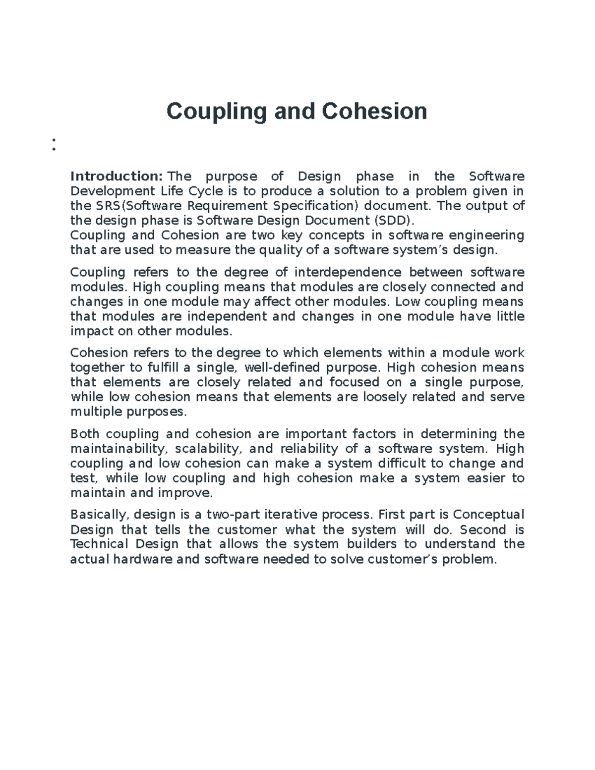 Cohesion and Coupling in Software Design - Notes for CS101 - Studocu