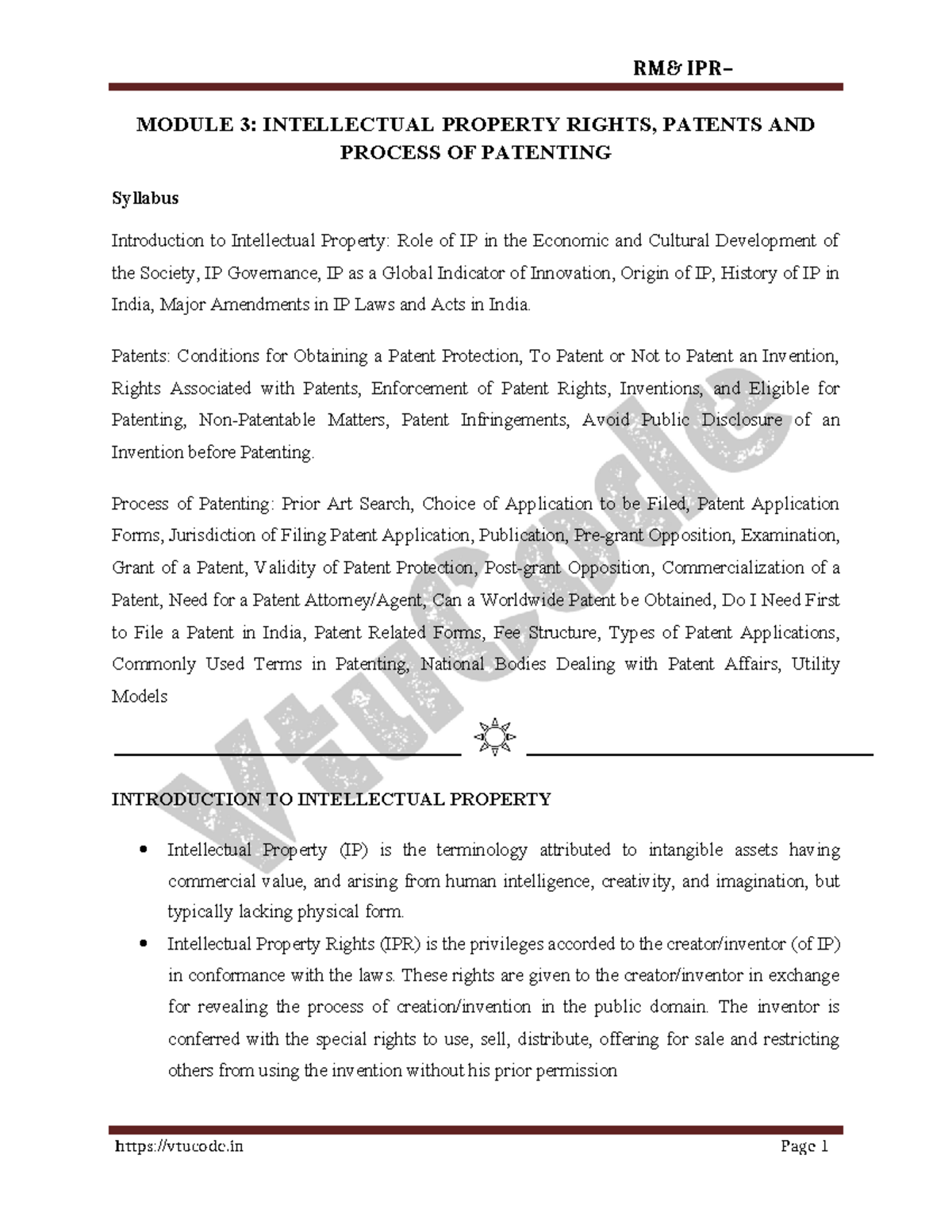 BRMK557 MODULE 3: IPR, PATENTS, AND PATENTING PROCESS Overview - Studocu