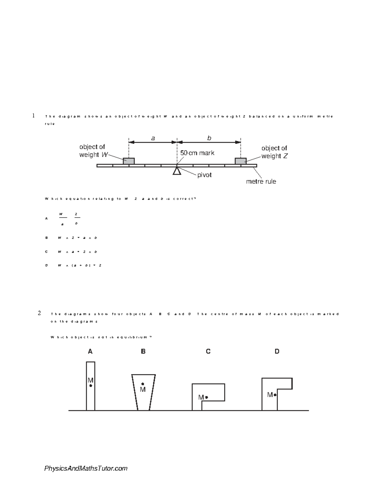Multiple Choice Questions on Moments & Centre of Mass (QP) - Studocu