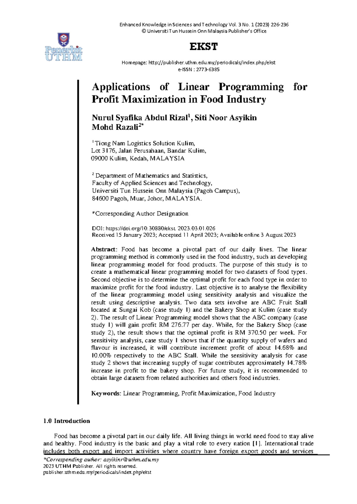 Applications of Linear Programming for Profit Maximization in Food ...
