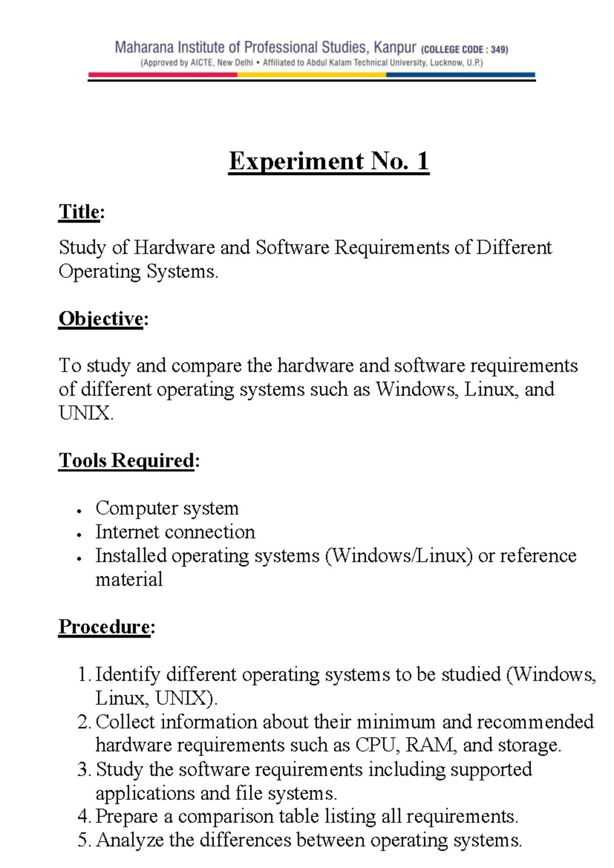 Experiments on OS Requirements and Scheduling Algorithms (CS101) - Studocu
