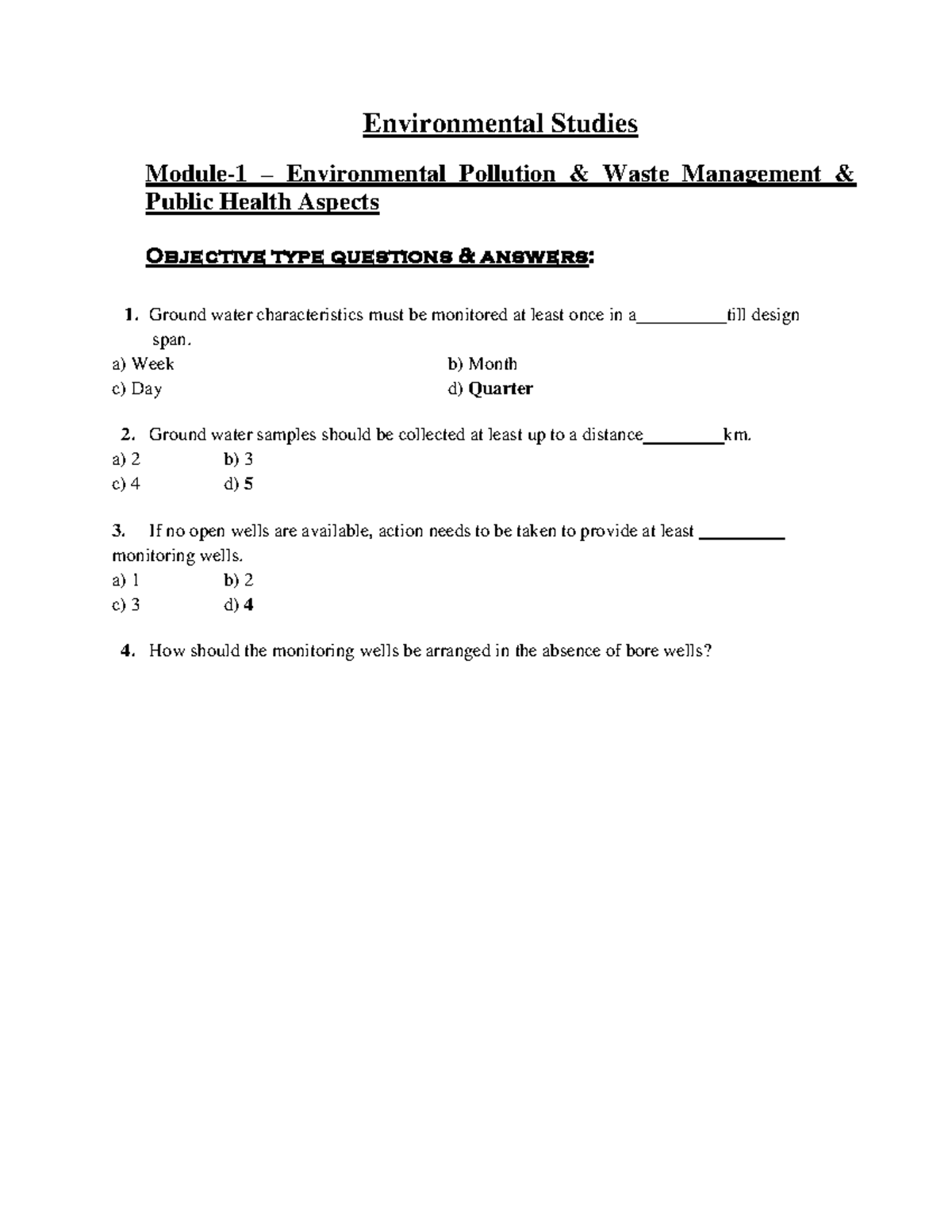 18CIV59 Environmental Studies: Objective Questions on Pollution & Waste ...