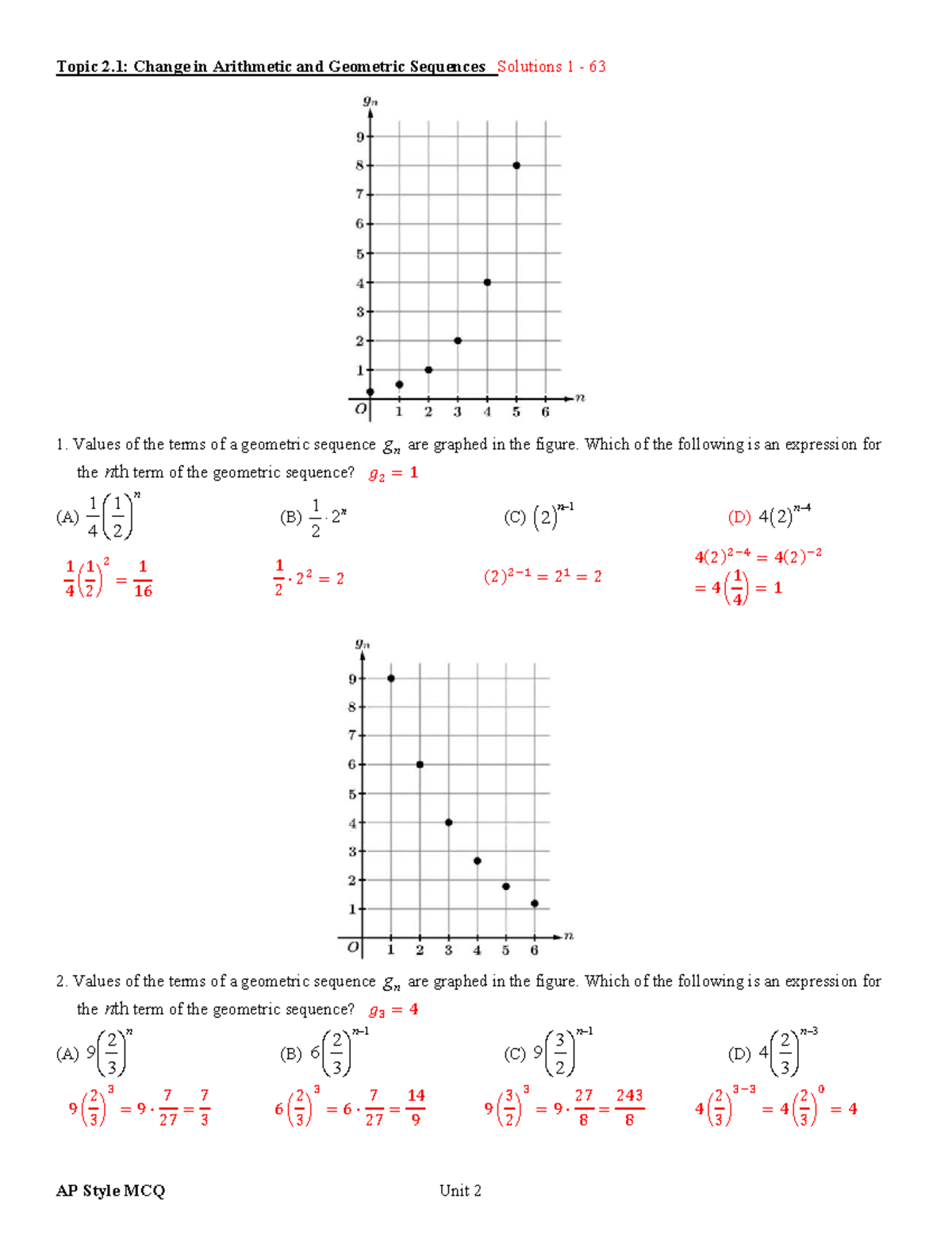 Unit 2 Key MCQs 1-63 Review for AP Precalculus Exam - Studocu