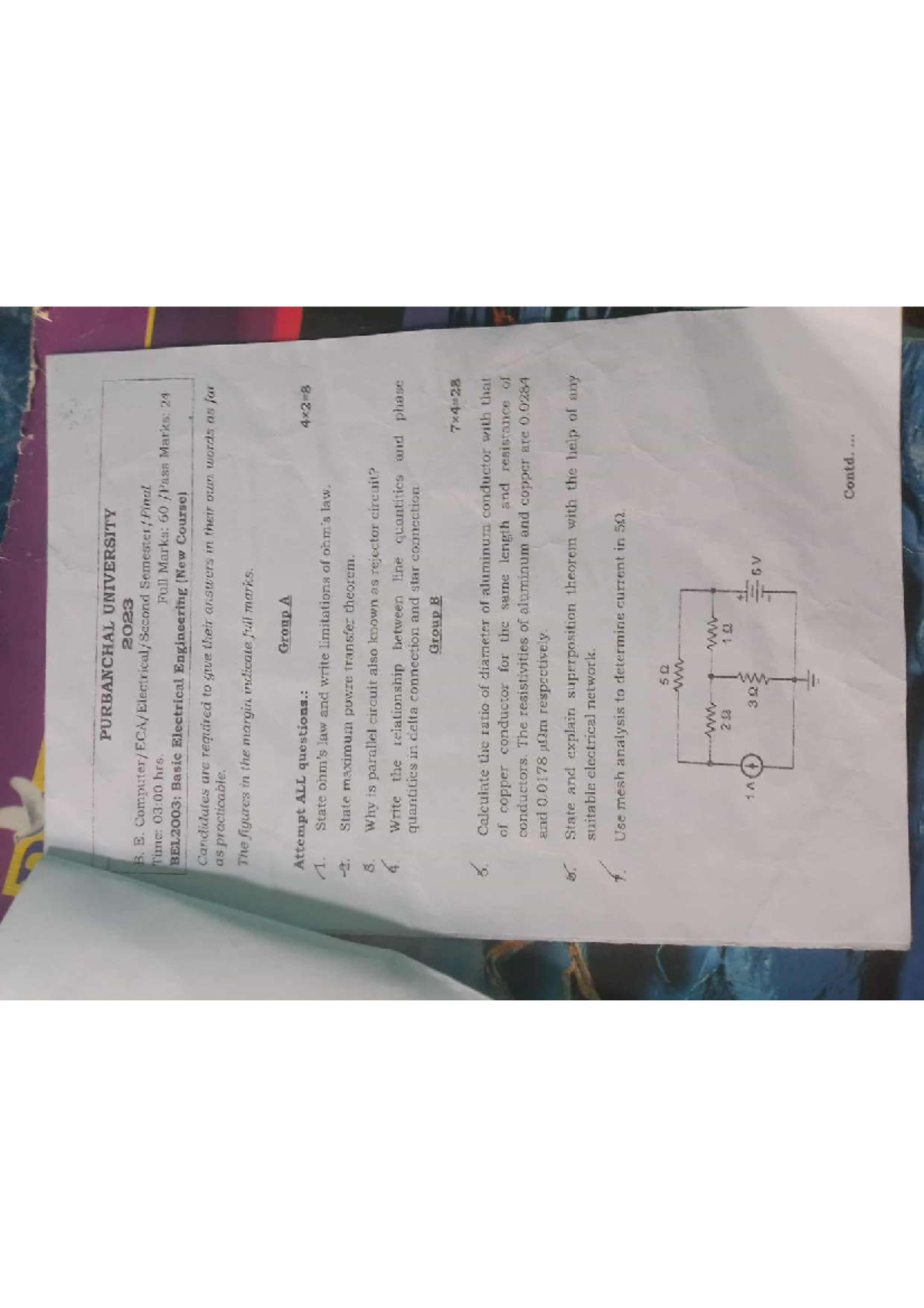 BEL2003: Basic Electrical Engineering - Past Exam Questions 2023 - Studocu