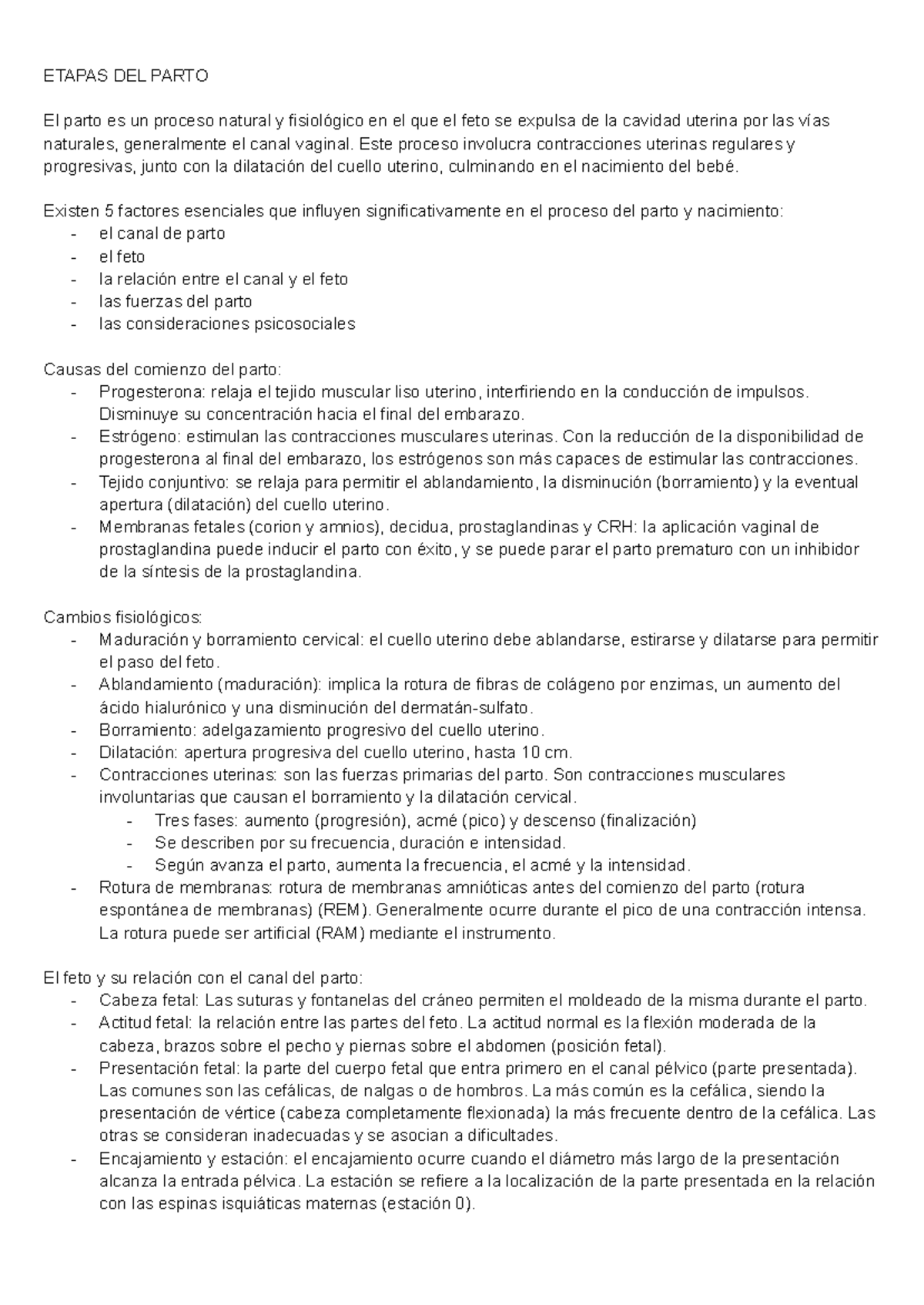 Resumen Materno II - Segundo Parcial: Etapas del Parto y Cuidados - Studocu