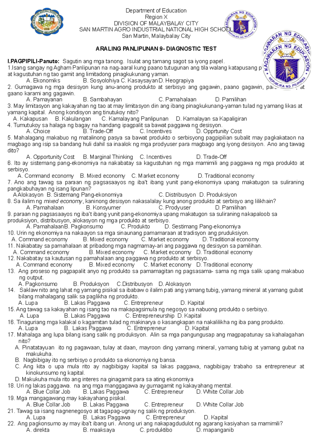 AP-9 Diagnostic Test for Academic Year Start - Studocu