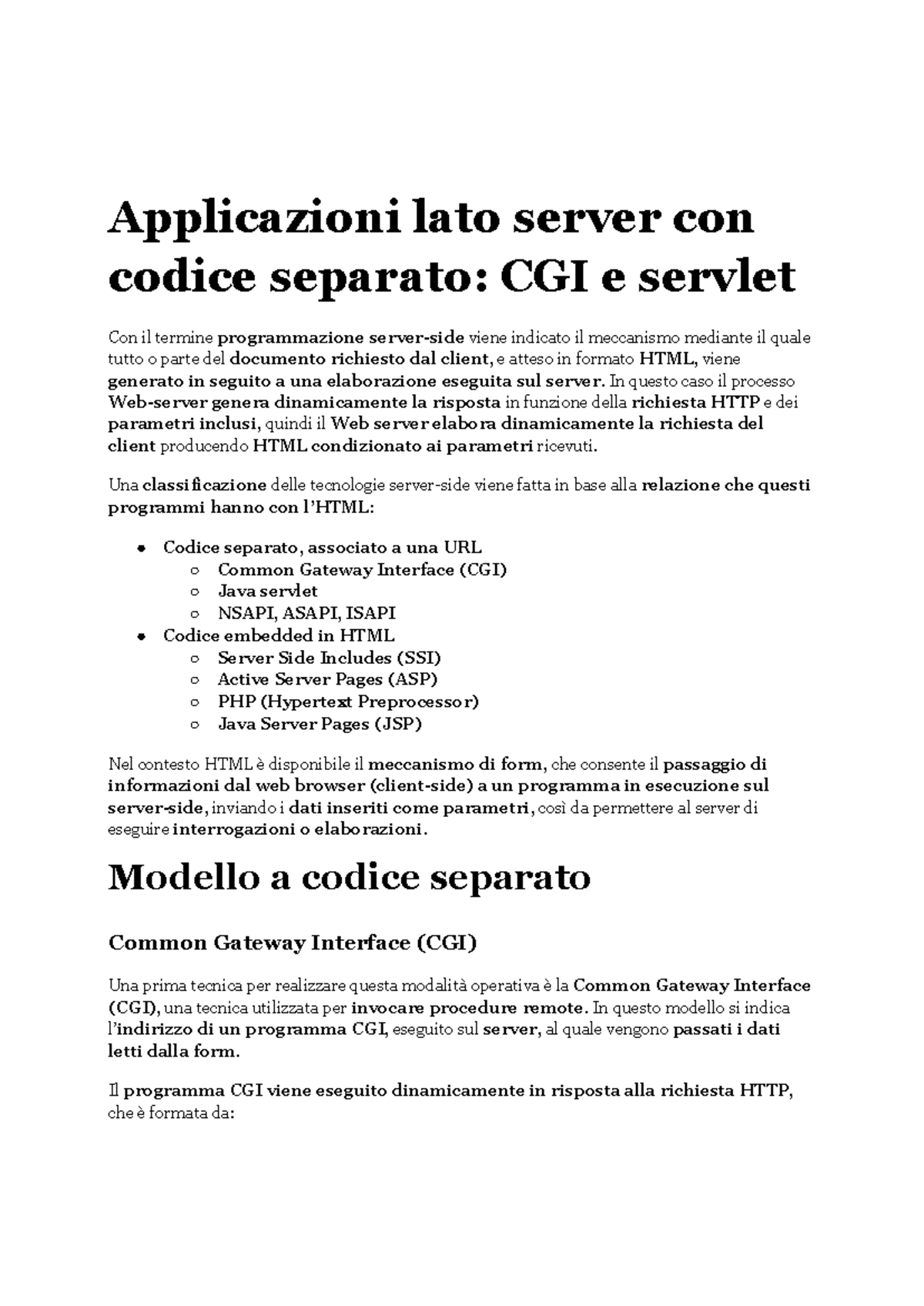 Applicazioni Server-Side: CGI e Servlet (Corso: Tipsit) - Studocu