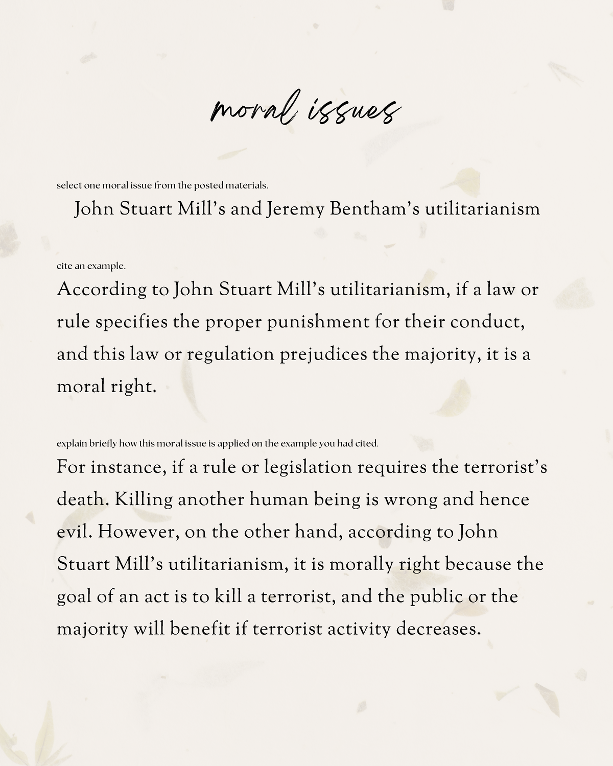 Moral issues - moral issues select one moral issue from the posted ...