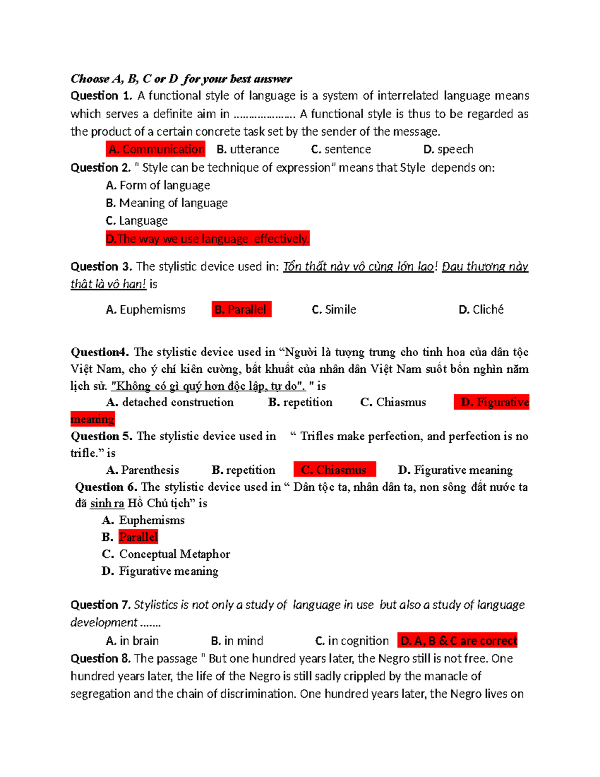 Ôn Tập Thêm 02.13 - Practice Questions on Functional Style and ...