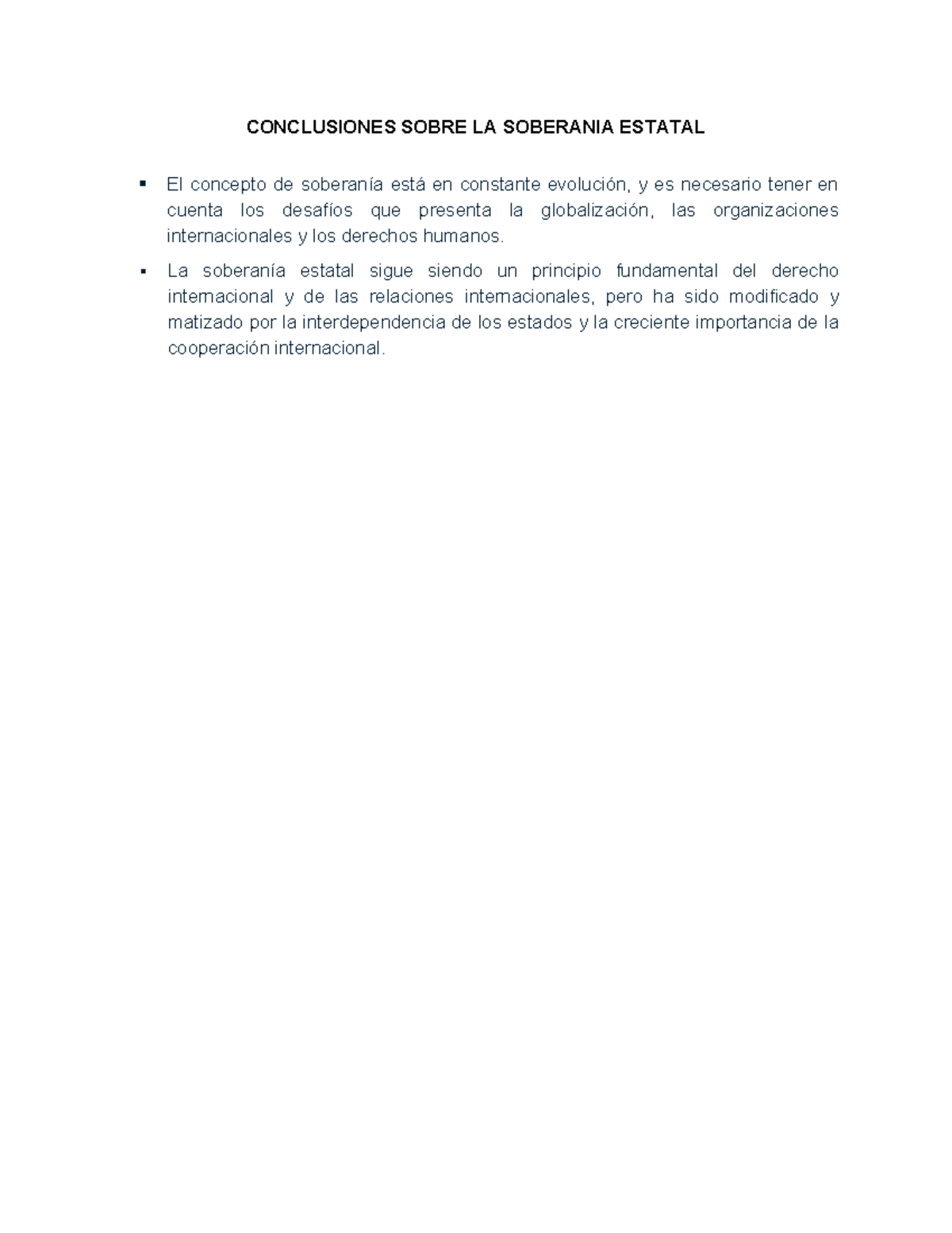 Conclusiones Sobre LA Soberania Estatal - CONCLUSIONES SOBRE LA ...