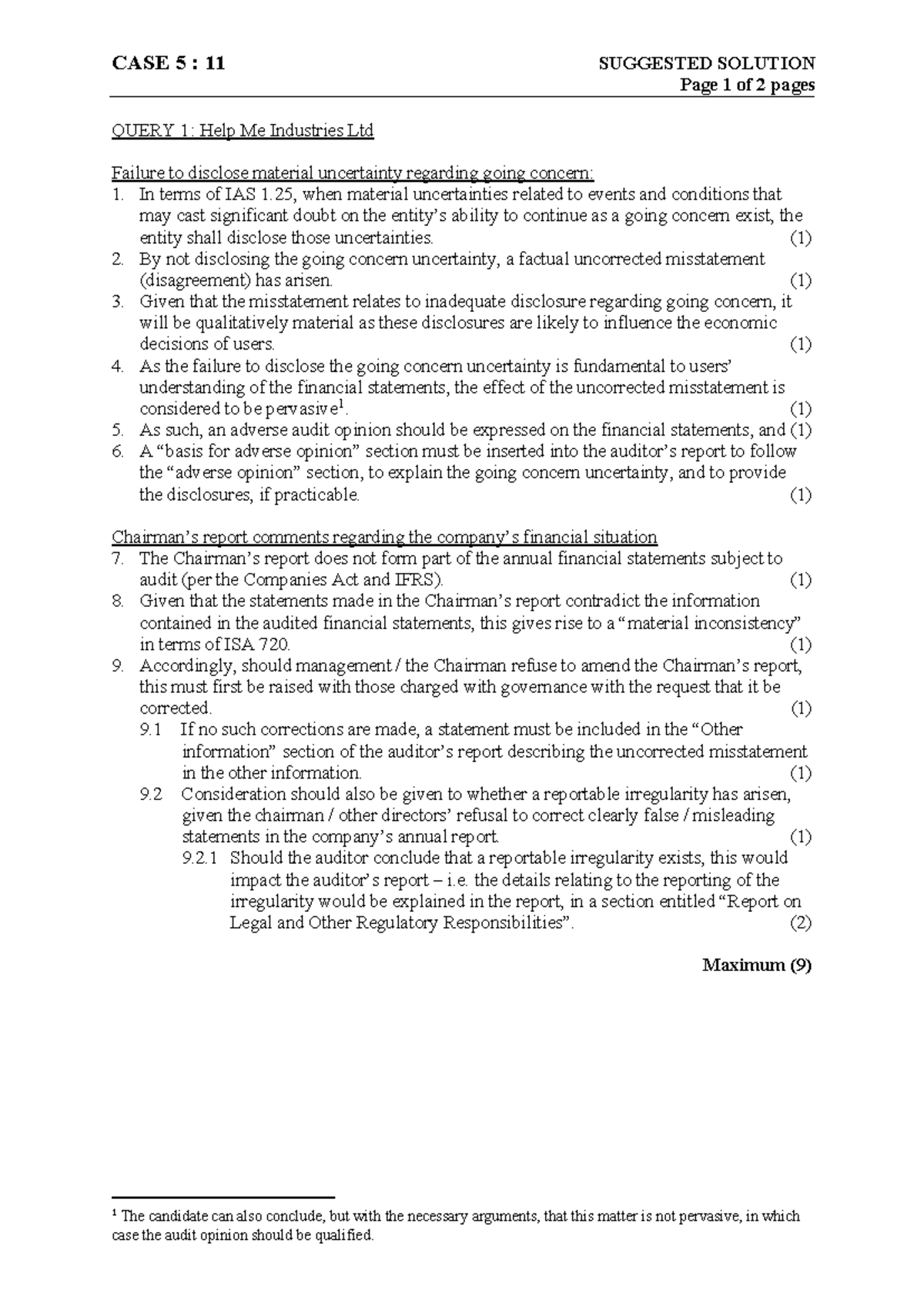 CASE 5: Suggested Solutions for Going Concern Issues in Audit - Studocu