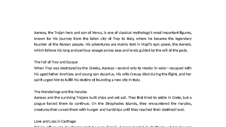 Aeneas: The Trojan Hero's Journey and Legacy - Notes - Studocu