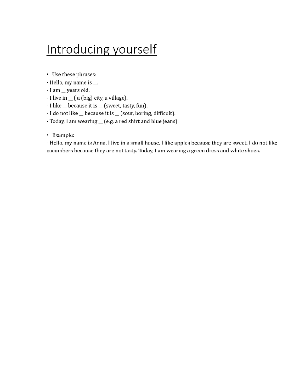 ESL 101: Introducing Yourself - Phrases and Examples - Studocu