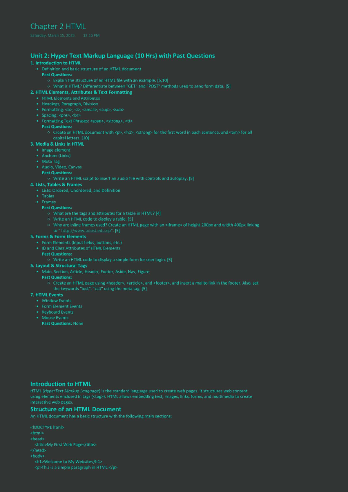 Chapter 2: HTML Overview and Past Questions (CS101) - Studocu