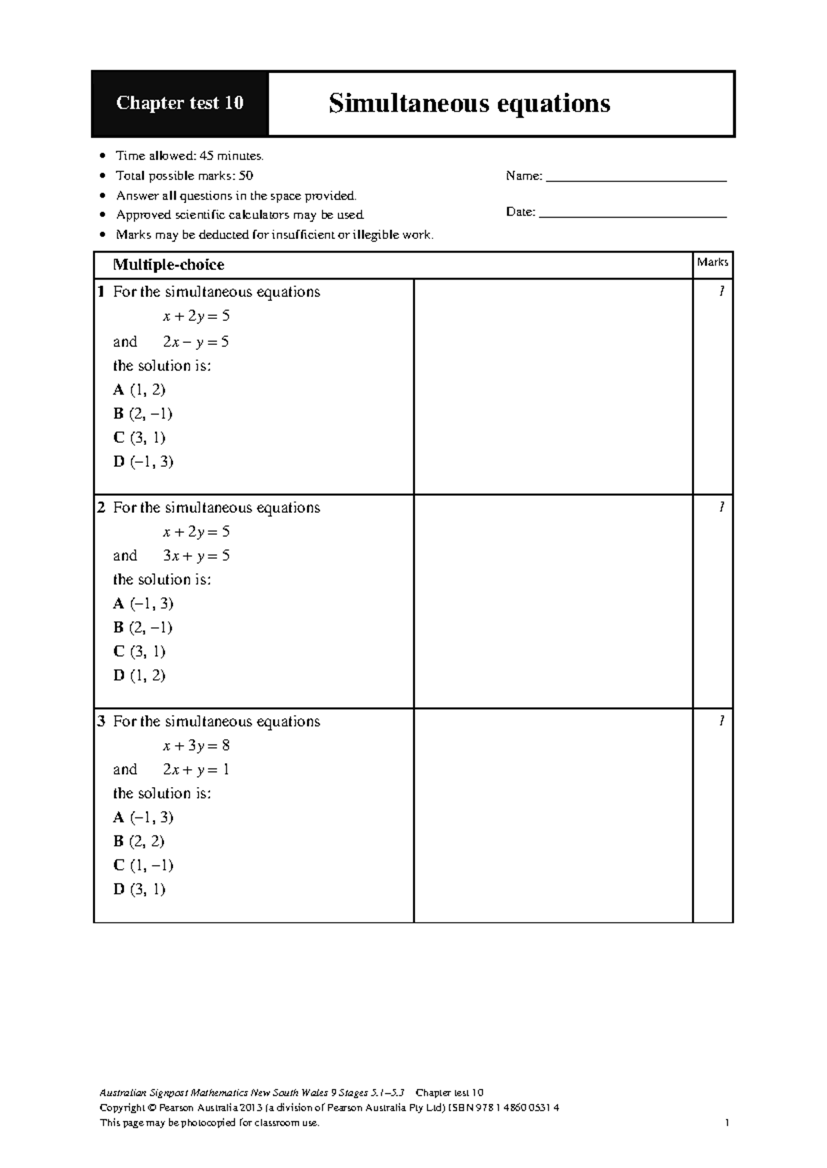 ASM9 Chapter Test 10: Simultaneous Equations Review - Studocu