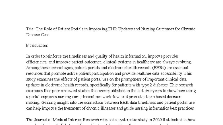The Impact of Patient Portals on EHR Updates & Nursing Outcomes in ...