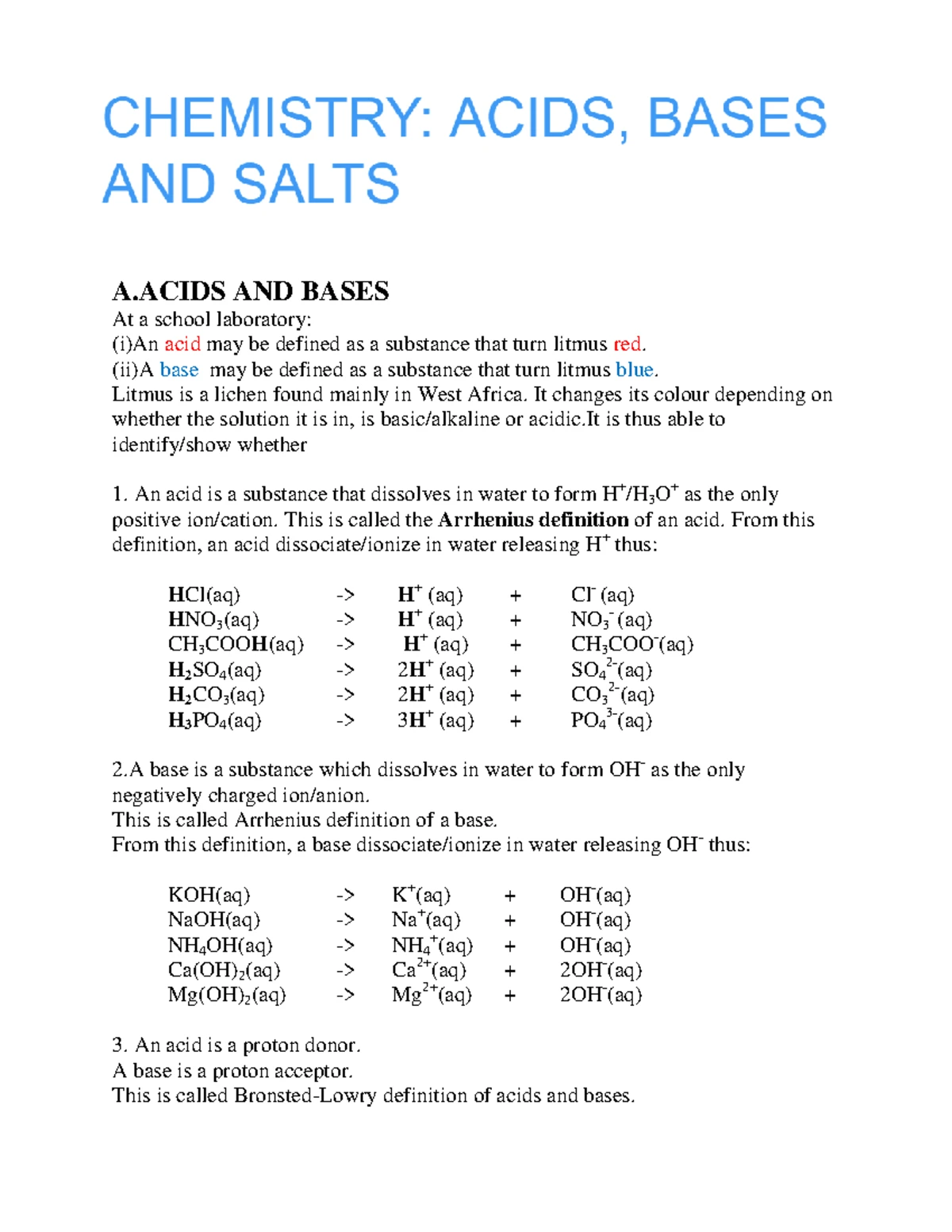 KWV 12 Physics Acids and Bases Study Notes for Grade 12 - Studocu