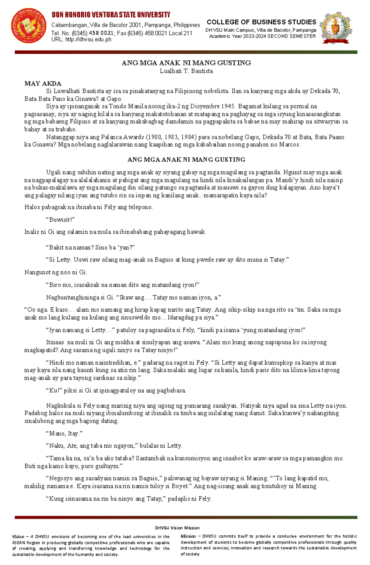ANG MGA ANAK NI MANG GUSTING: Isang Pagsusuri sa Relasyon ng Anak at ...