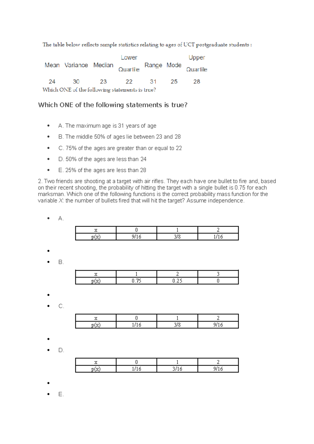 STA1000S 2023 Test 1 - Exam Questions and Probability Concepts - Studocu
