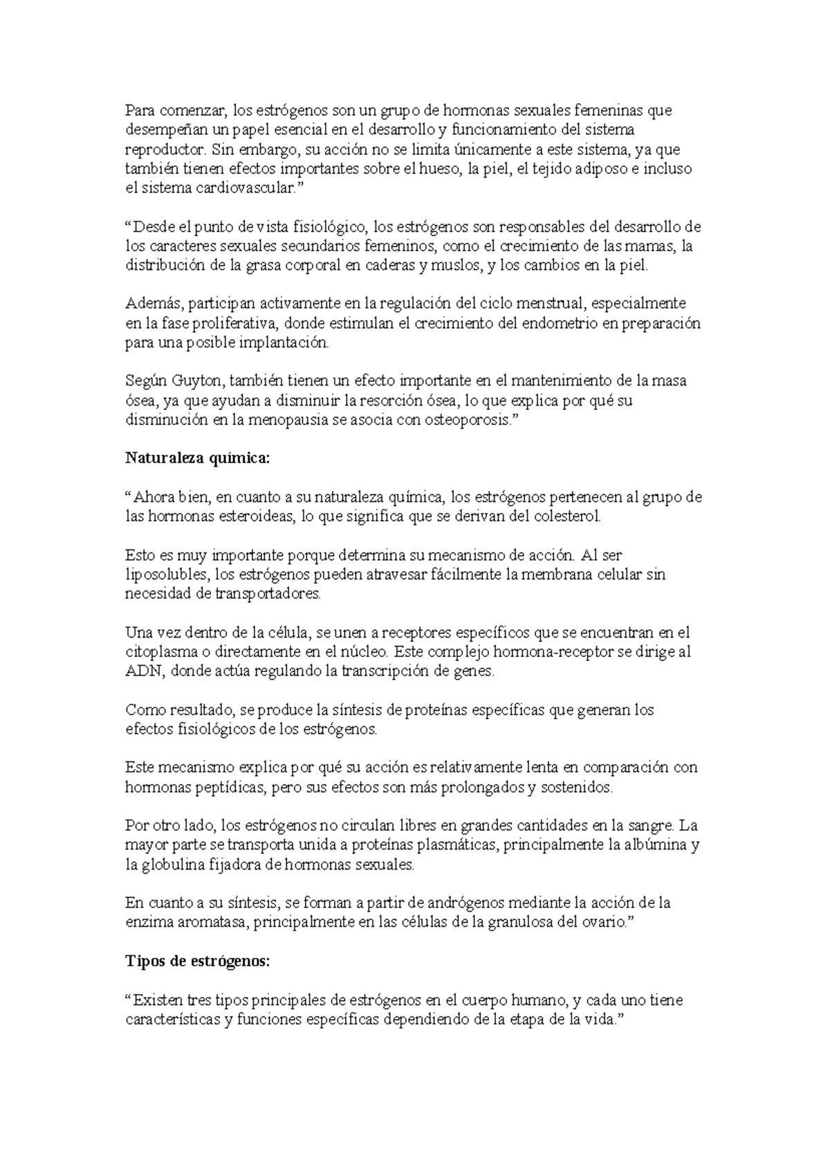 Estrogenos: Tipos y Naturaleza Química en el Sistema Reproductor - Studocu