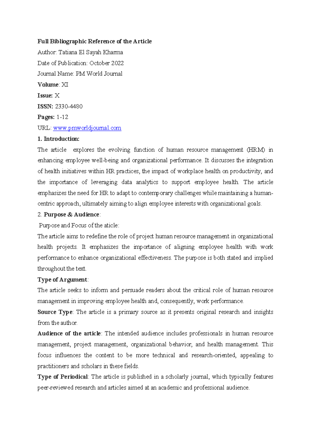 HUMAN RESOURCE MANAGEMENT ARTICLE REVIEW - Full Bibliographic Reference ...
