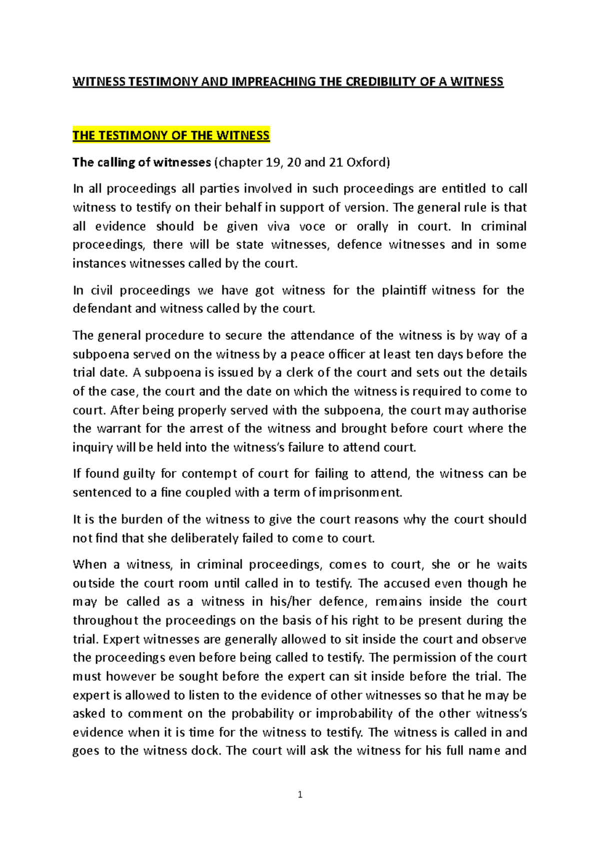 WITNESS TESTIMONY & CREDIBILITY: A COMPREHENSIVE GUIDE (LAW 101) - Studocu