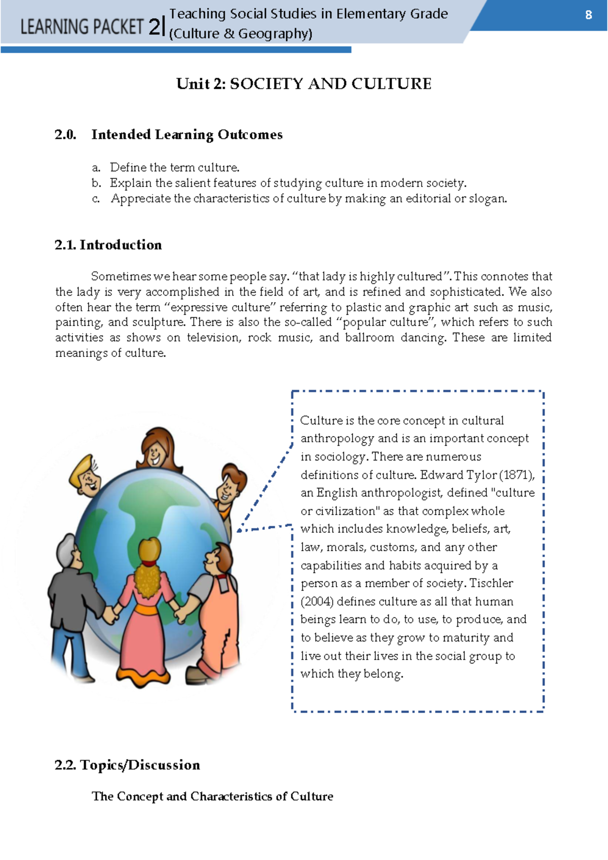 Teaching Social Studies in Grade 2: Unit 2 - Society & Culture Overview ...