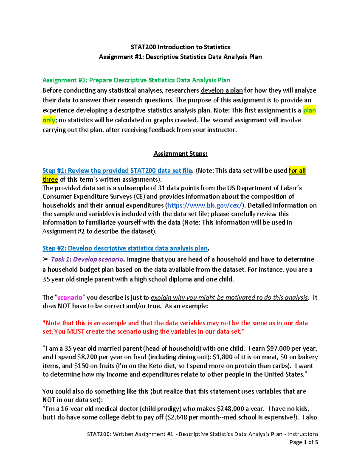STAT200 Assignment #1: Descriptive Statistics Analysis Plan Guide - Studocu