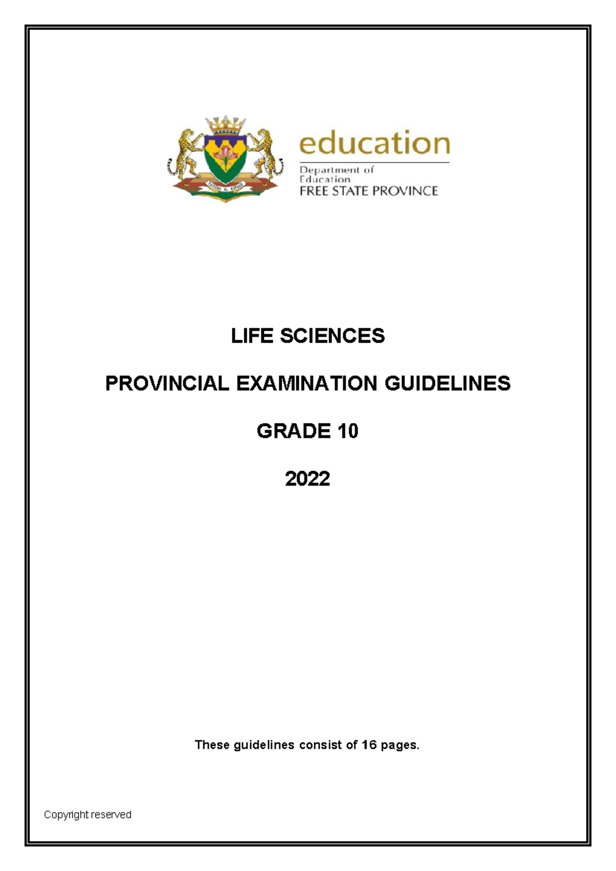 LS Grade 10 Life Sciences Exam Guidelines 2022 - Studocu