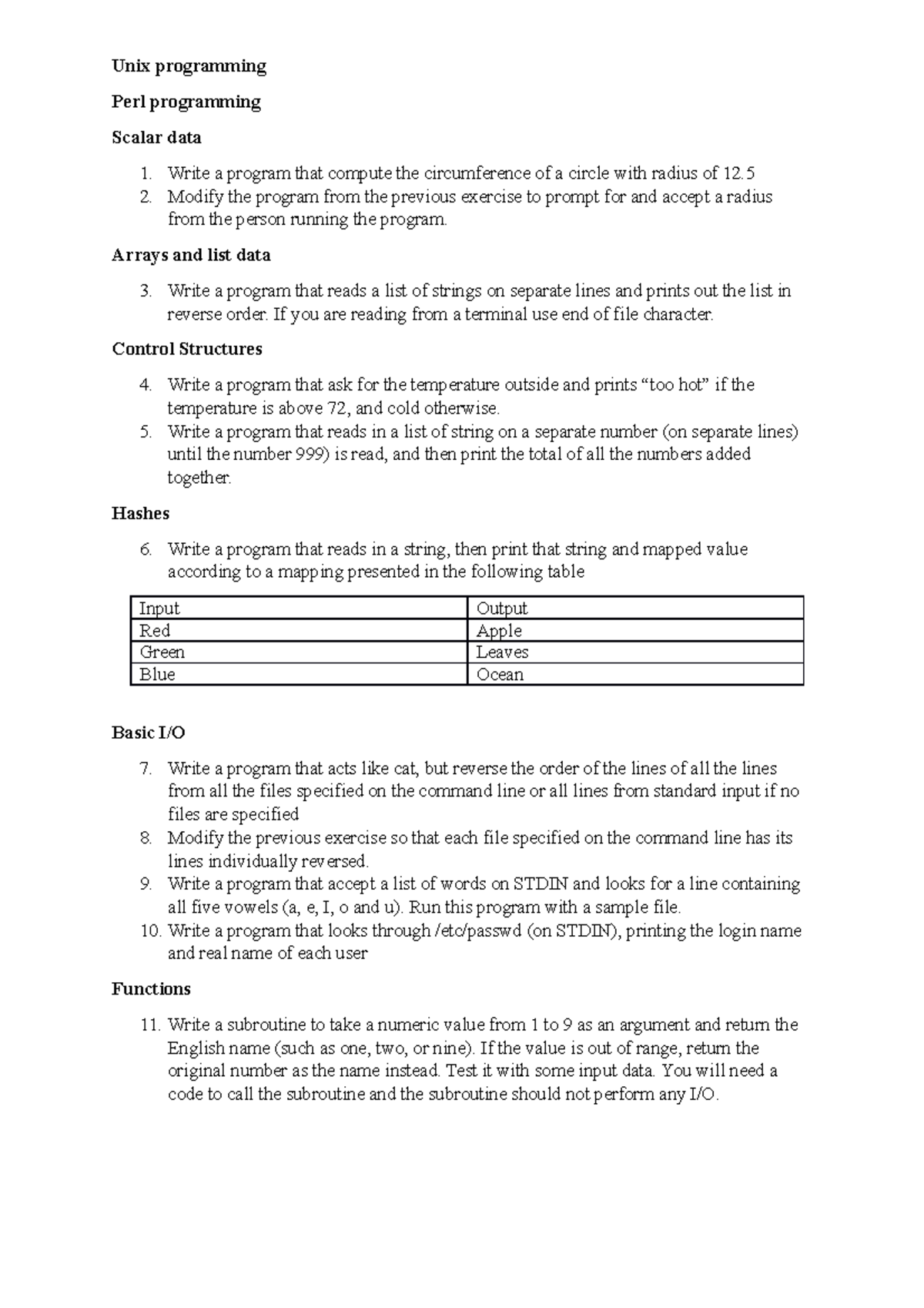 Unix programming assignment - Unix programming Perl programming Scalar ...