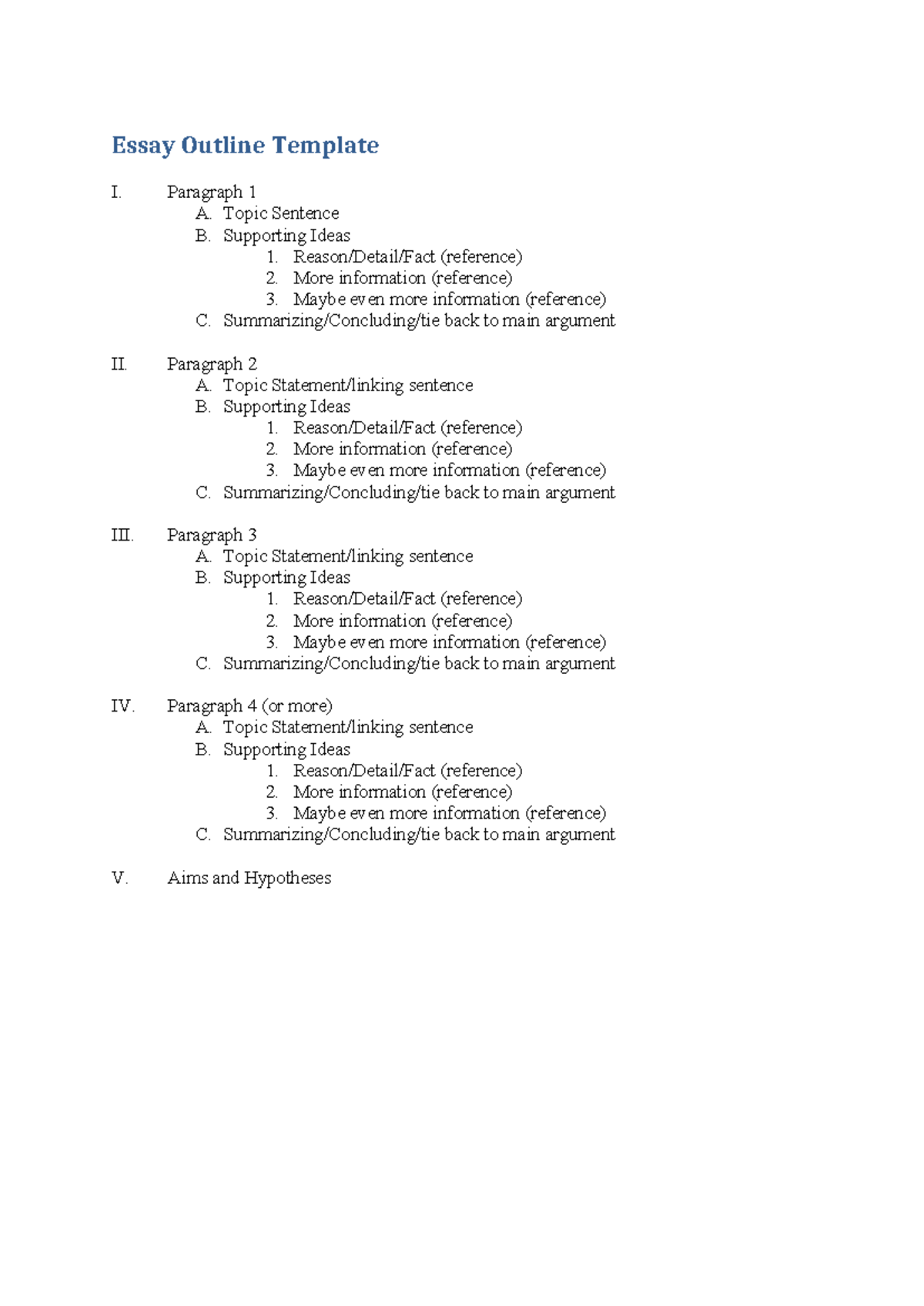 Essay Outline Template for Effective Writing Strategies - Studocu